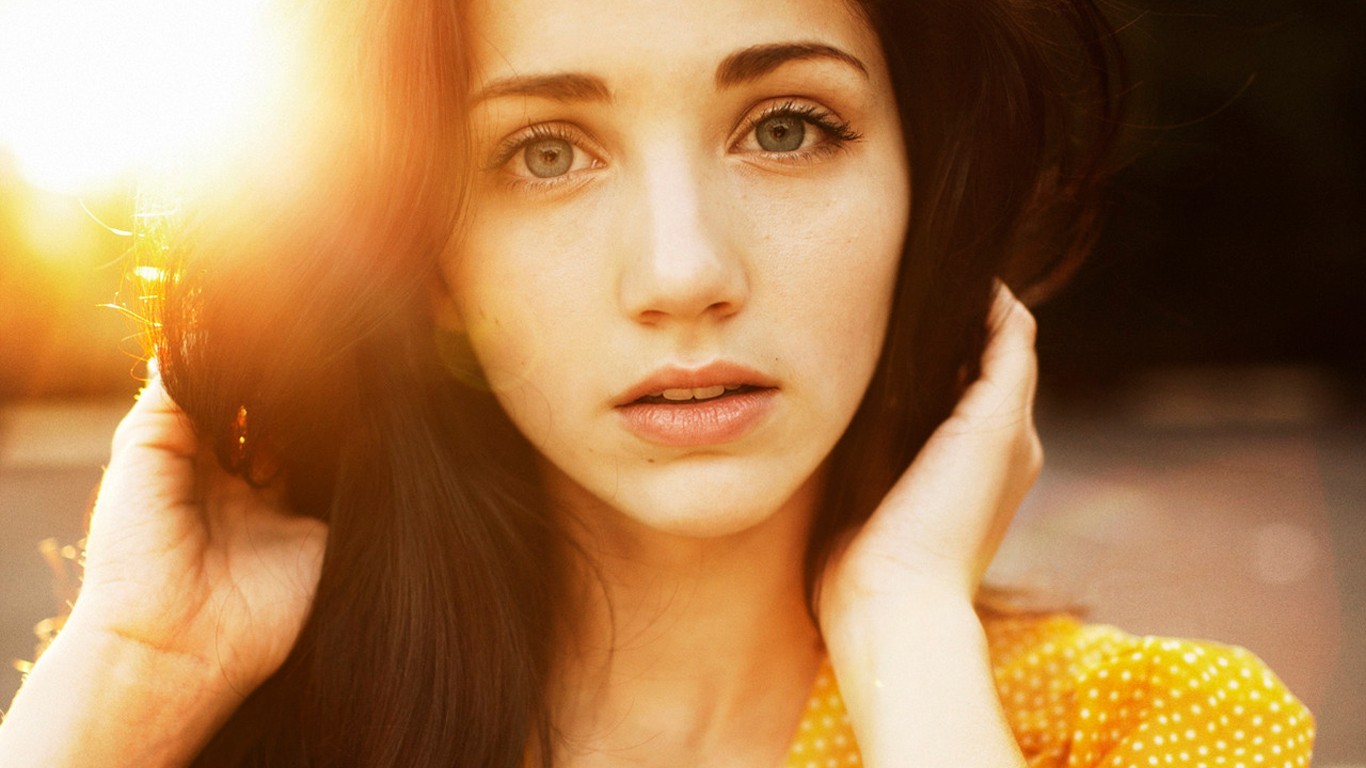 Wallpaper Face Sunlight Women Model Long Hair Blue Eyes