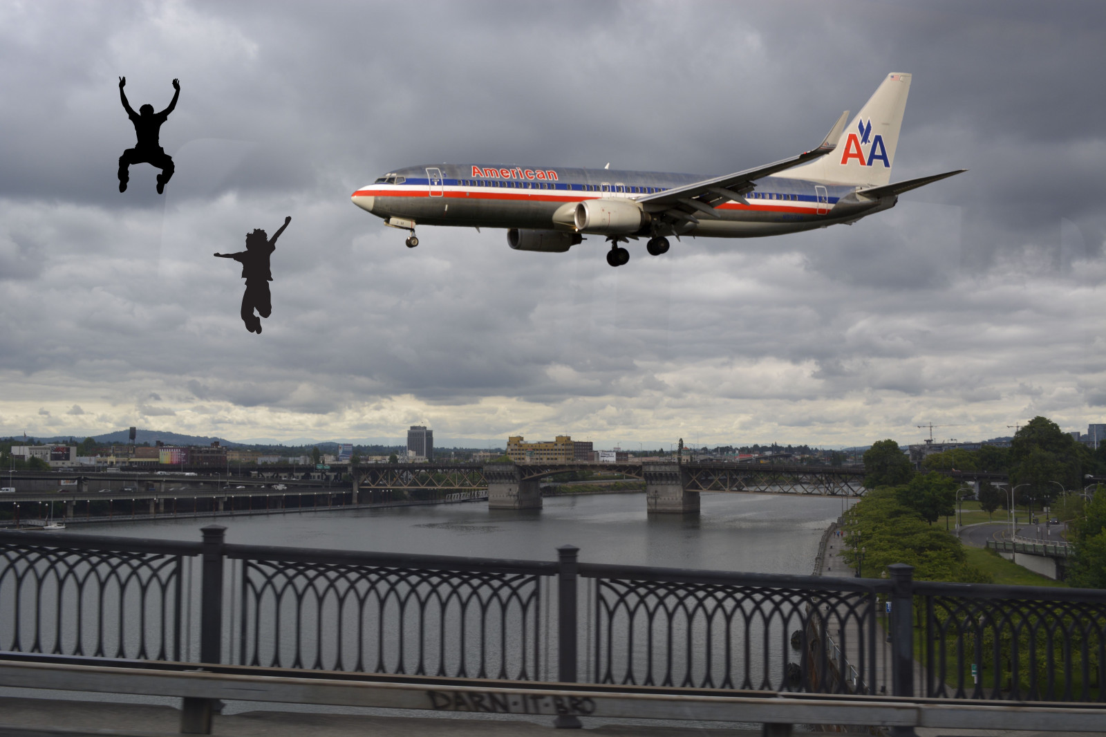 Wallpaper : sky, people, silhouette, jumping, jet, bridges, scene ...