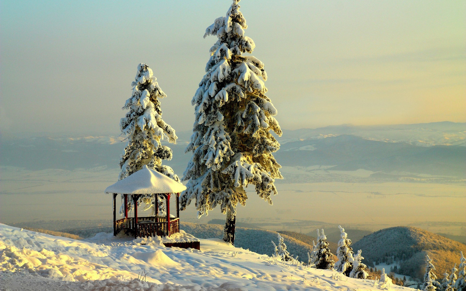 Tapety : slunečnímu záření, krajina, sníh, zima, strom, hora, počasí ...