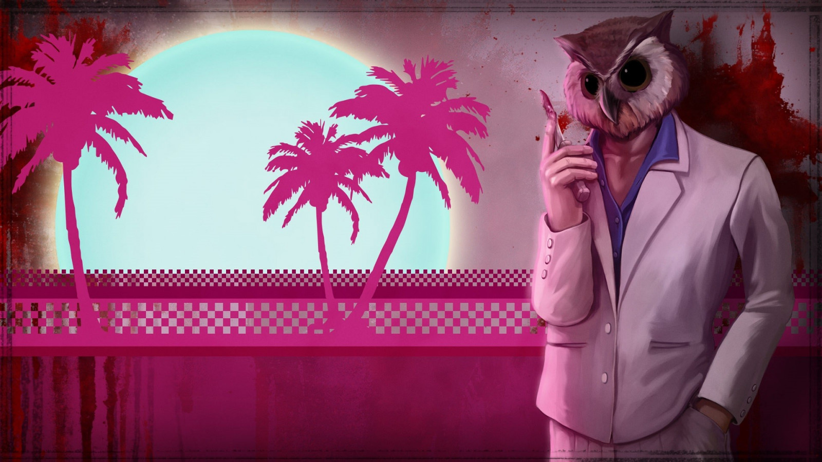 Wallpaper : illustration, video games, red, pink, Hotline Miami, color ...