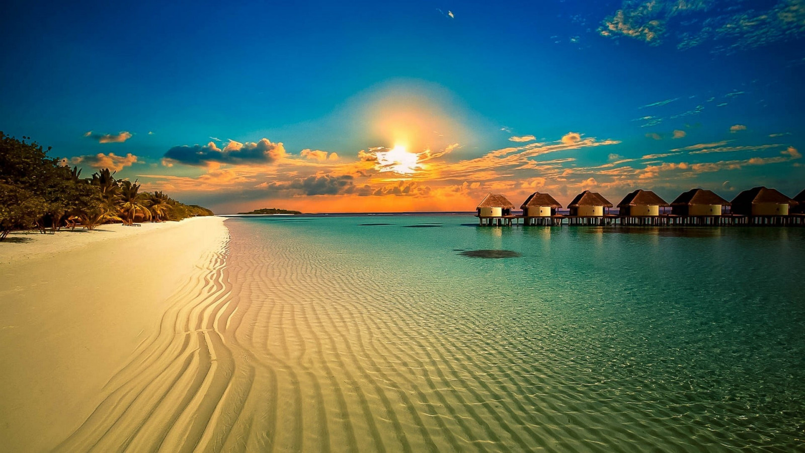 Wallpaper Maldives Beach Clear Water Sunset 1920x1080