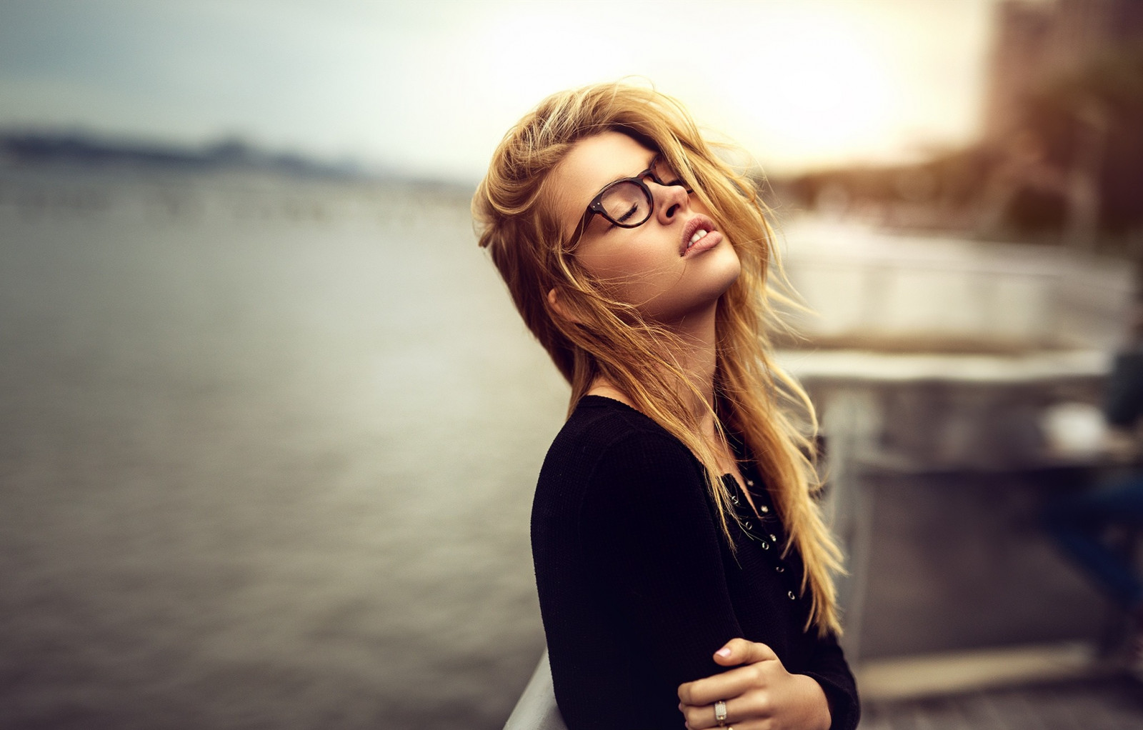 Wallpaper Face Model Blonde Depth Of Field Long Hair Closed Eyes
