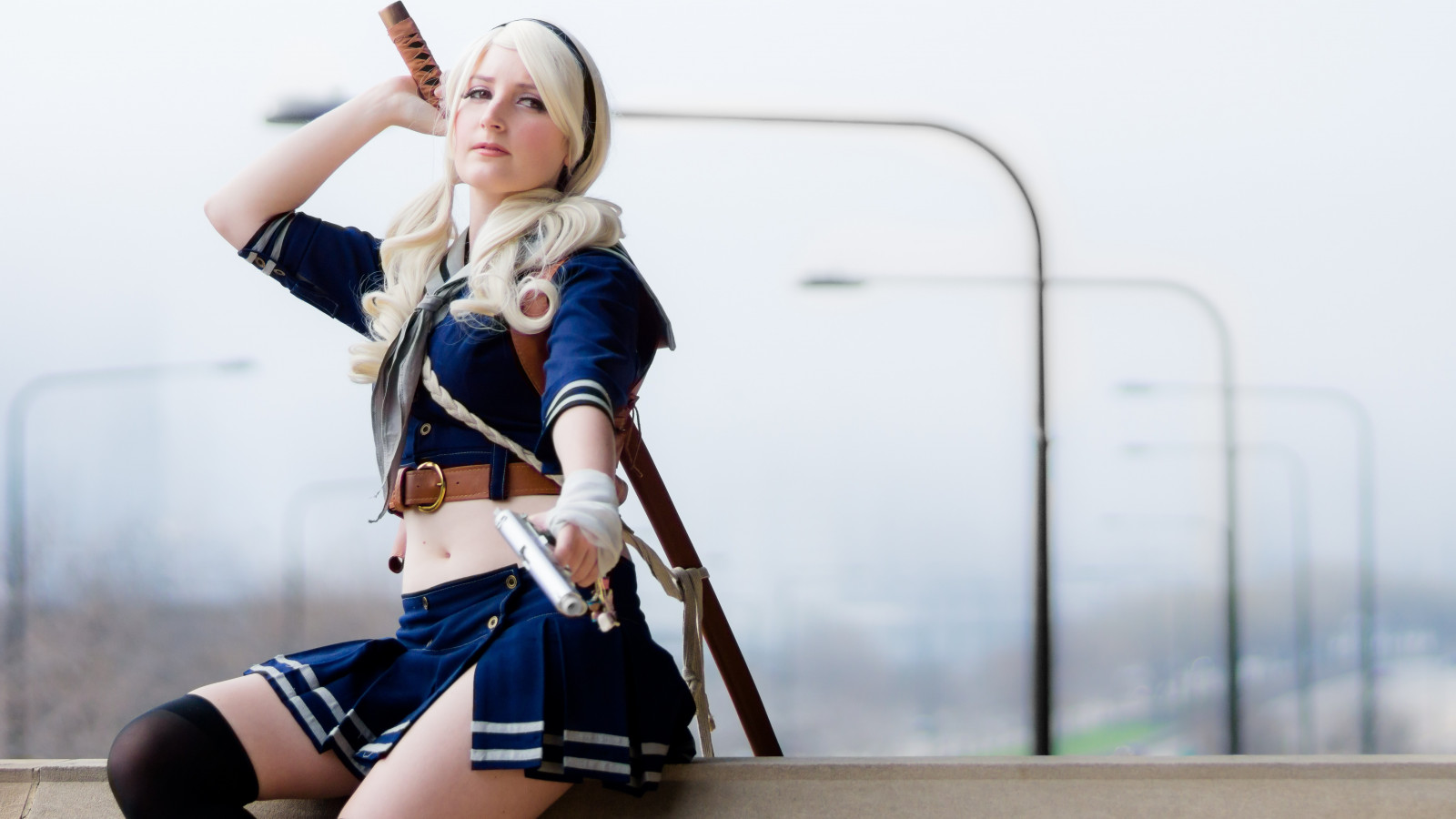 Fond Décran Pistolet Femmes Cosplay Blond En Détournant Les Yeux Cheveux Longs Anime