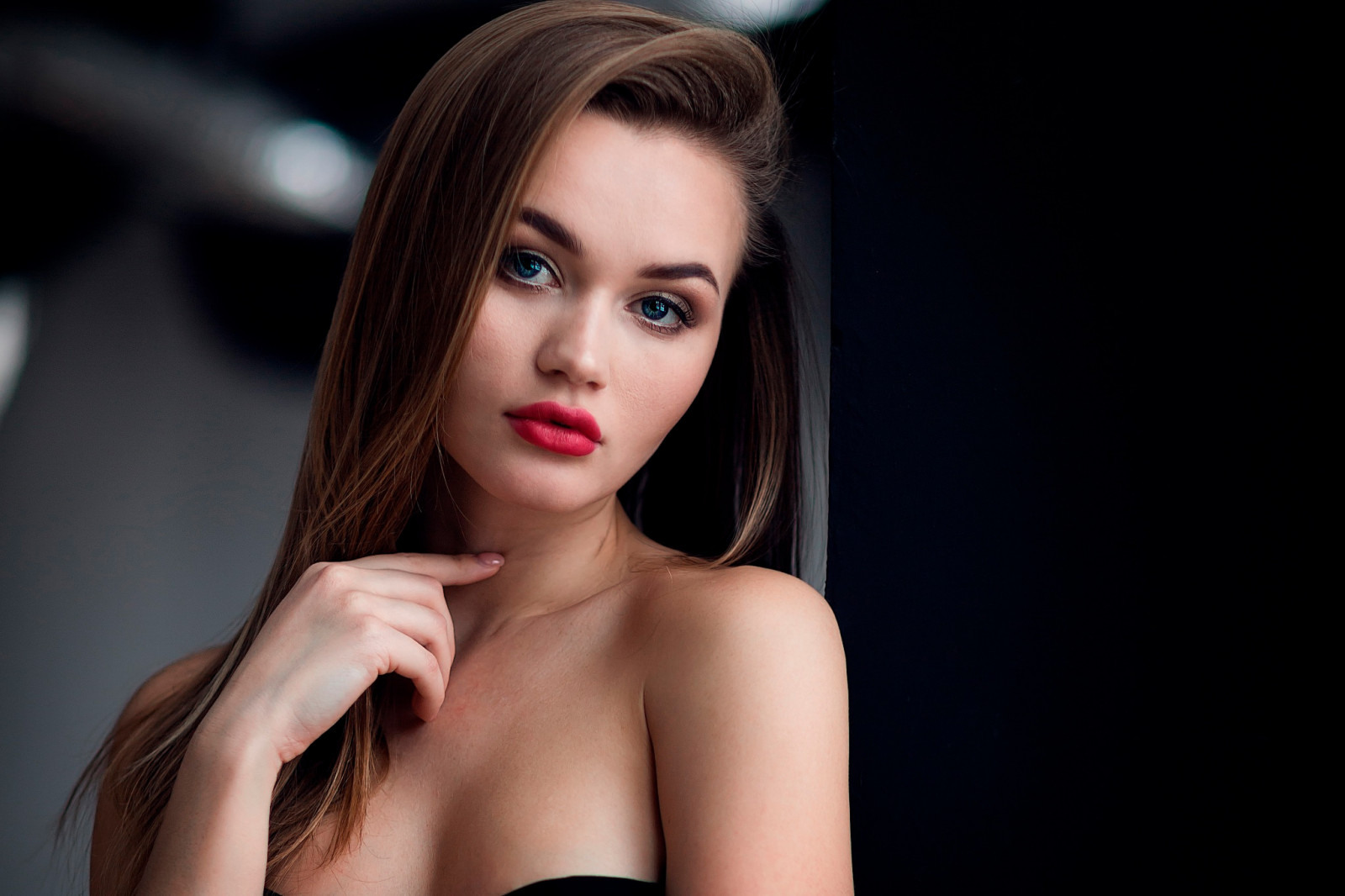 Wallpaper Women Face Portrait Blue Eyes Red Lipstick Bare