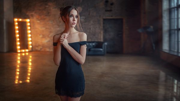 Wallpaper Women Straight Hair Black Dress 5760x3840 Skiboosh