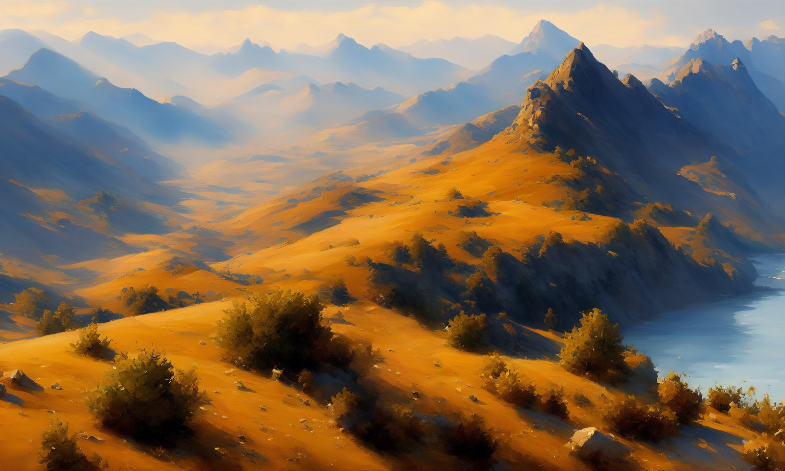 Wallpaper : mountains, landscape, fall, ai art, forest, water, nature ...