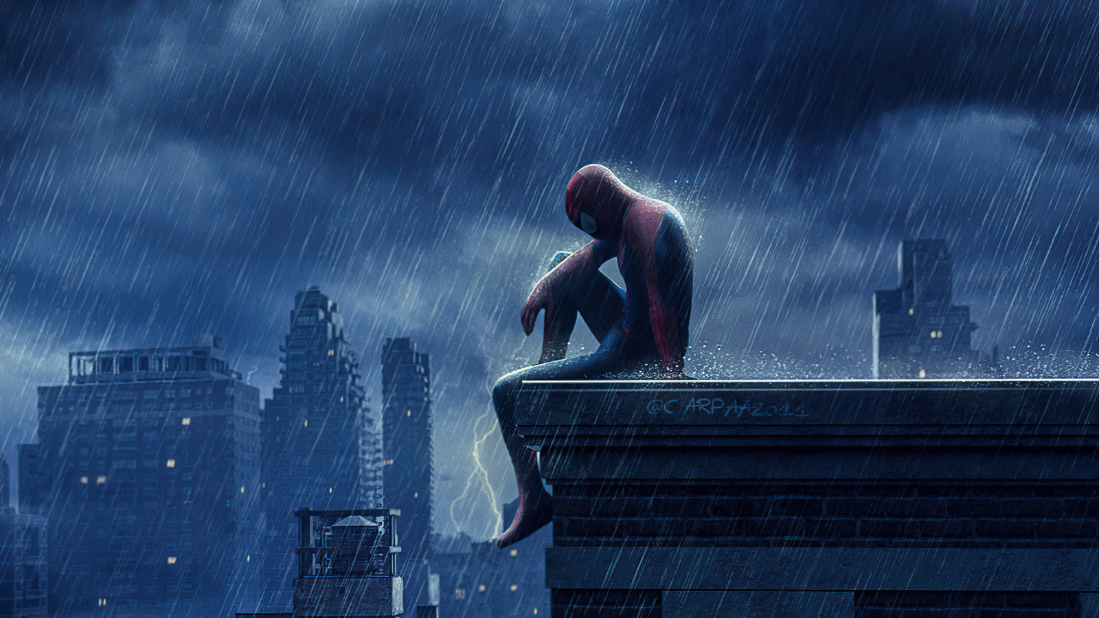 Wallpaper : The Amazing Spider Man 2, Fan Art, Peter Parker, Rain 