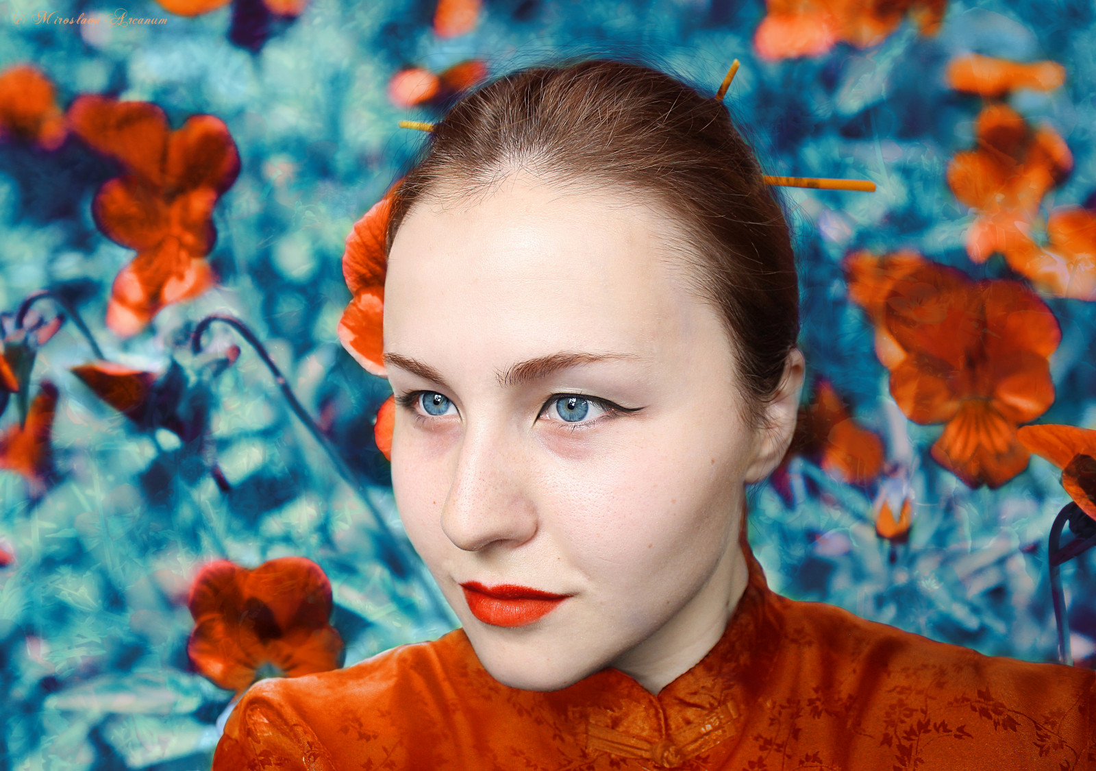 Wallpaper : blue, face, beauty, flower, eyebrow, head, eye, girl, lip ...