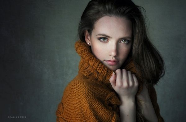 Wallpaper Women Sean Archer Green Eyes Finger On Lips Face