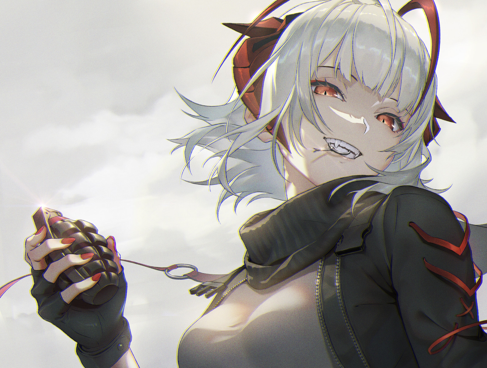 Sfondi : anime girls, capelli bianchi, granate, unghie dipinte, corna ...
