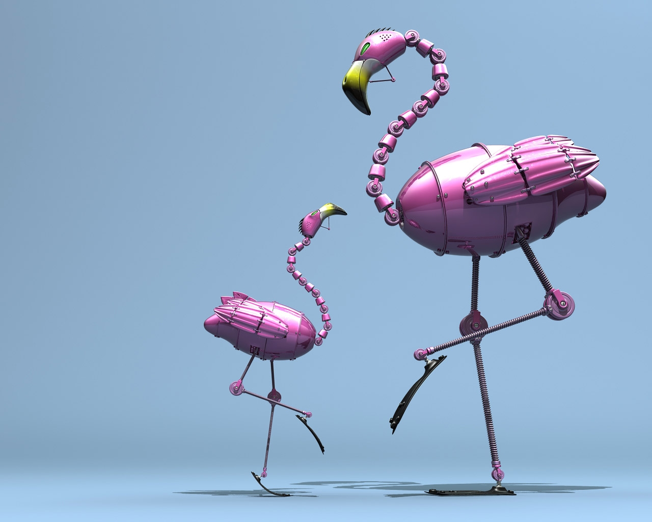 Wallpaper : flamingo, robot, pink, cub, figures 1280x1024 - wallup ...