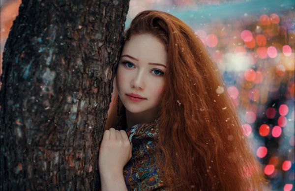 Wallpaper Model Redhead Dyed Hair Portrait Looking At Viewer