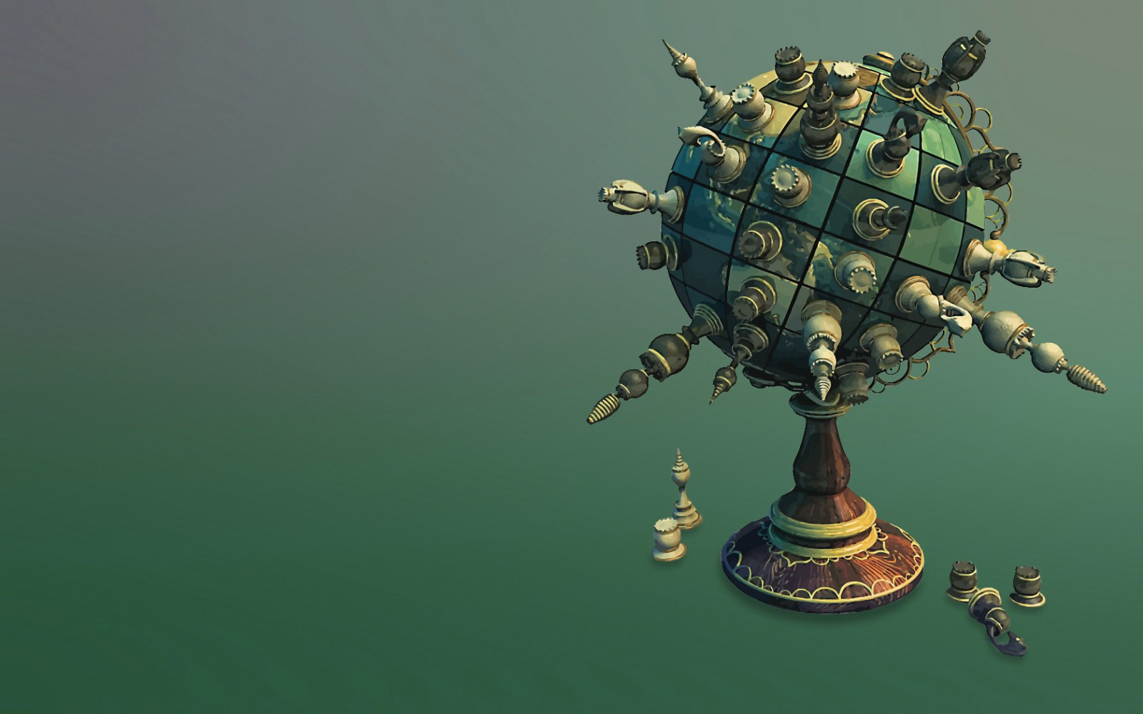 Wallpaper : sphere, green, machine, chess, screenshot, macro ...