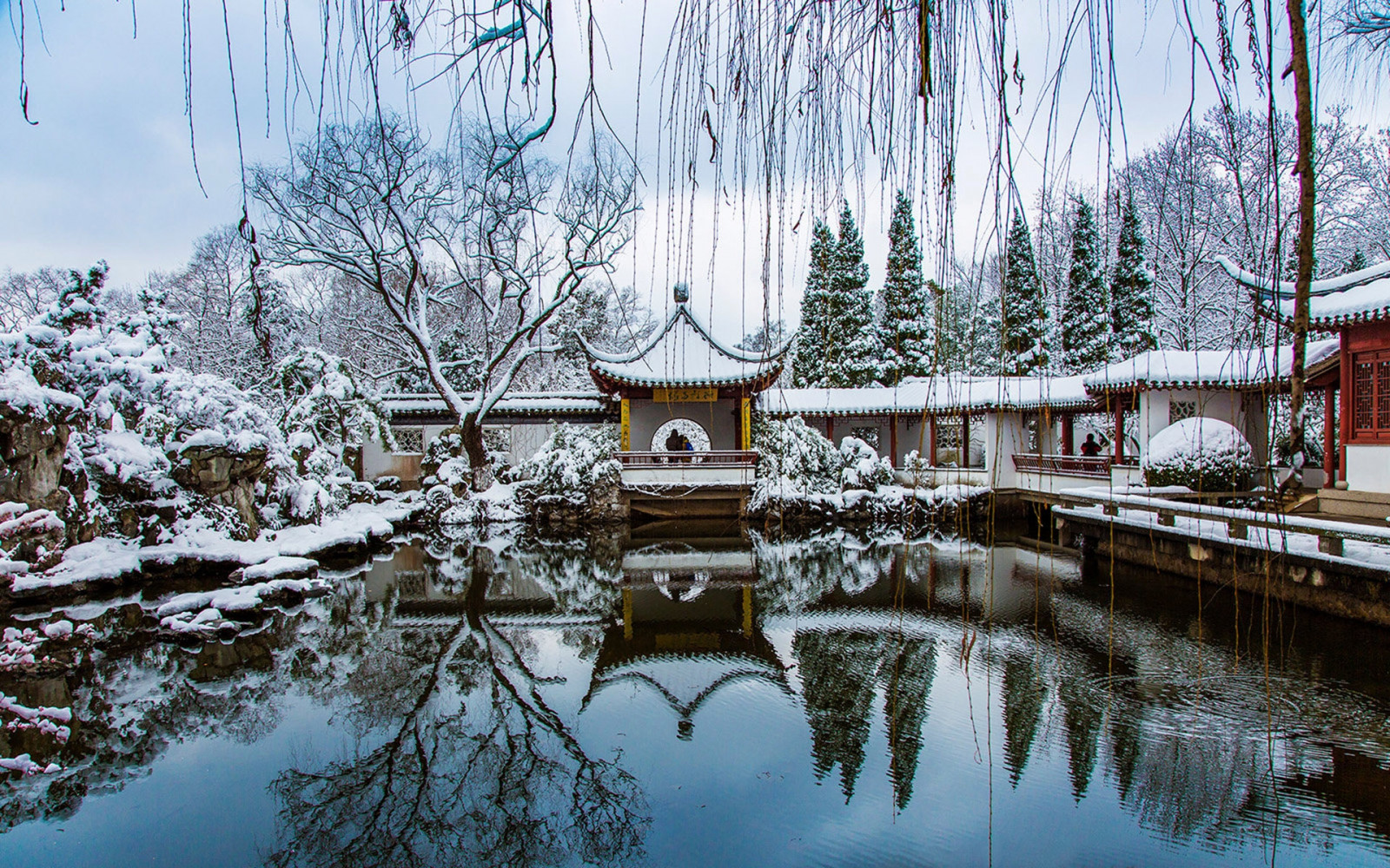 วอลเปเปอร์ : ฤดูหนาว, หิมะ, Suzhou Gardens, สวน, จีน, ทะเลสาบ, Chinese ...