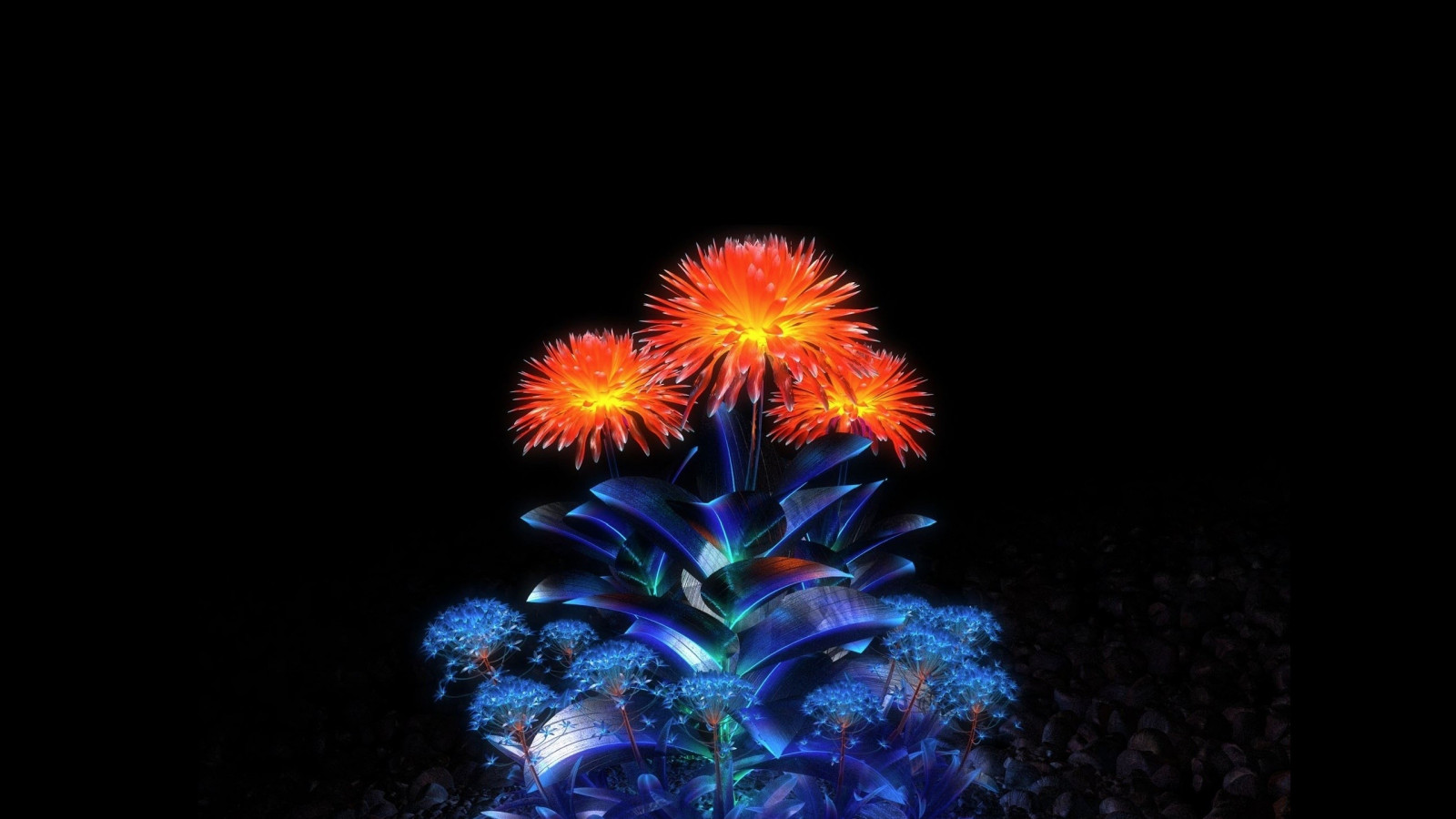 Wallpaper : leaves, digital art, black background, flowers, minimalism ...