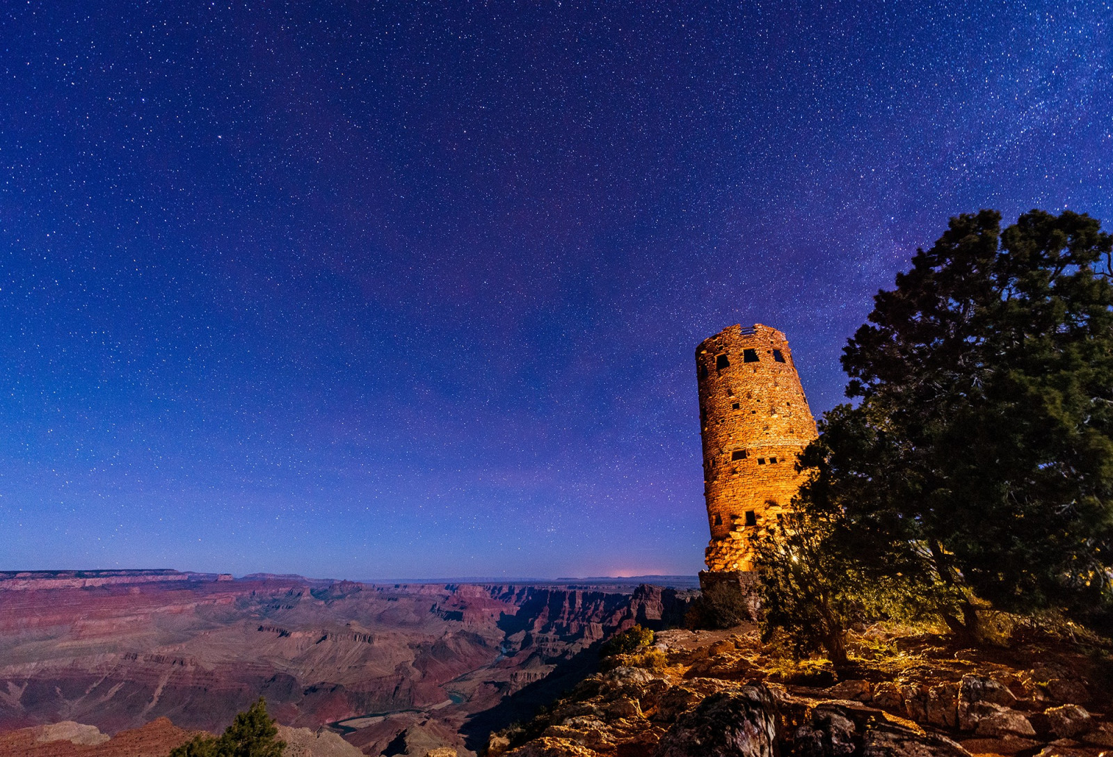 Wallpaper : landscape, night, sky, stars, evening, tower, Grand Canyon ...