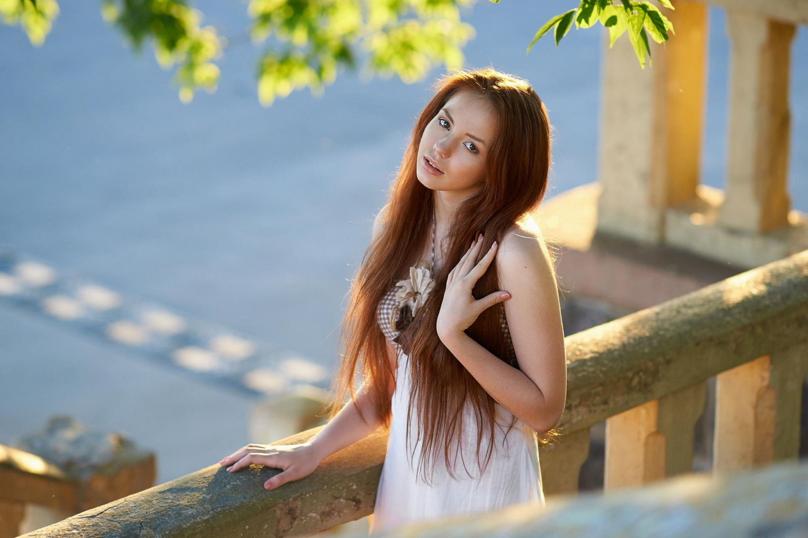 Wallpaper Sunlight Women Redhead Long Hair Looking At Viewer