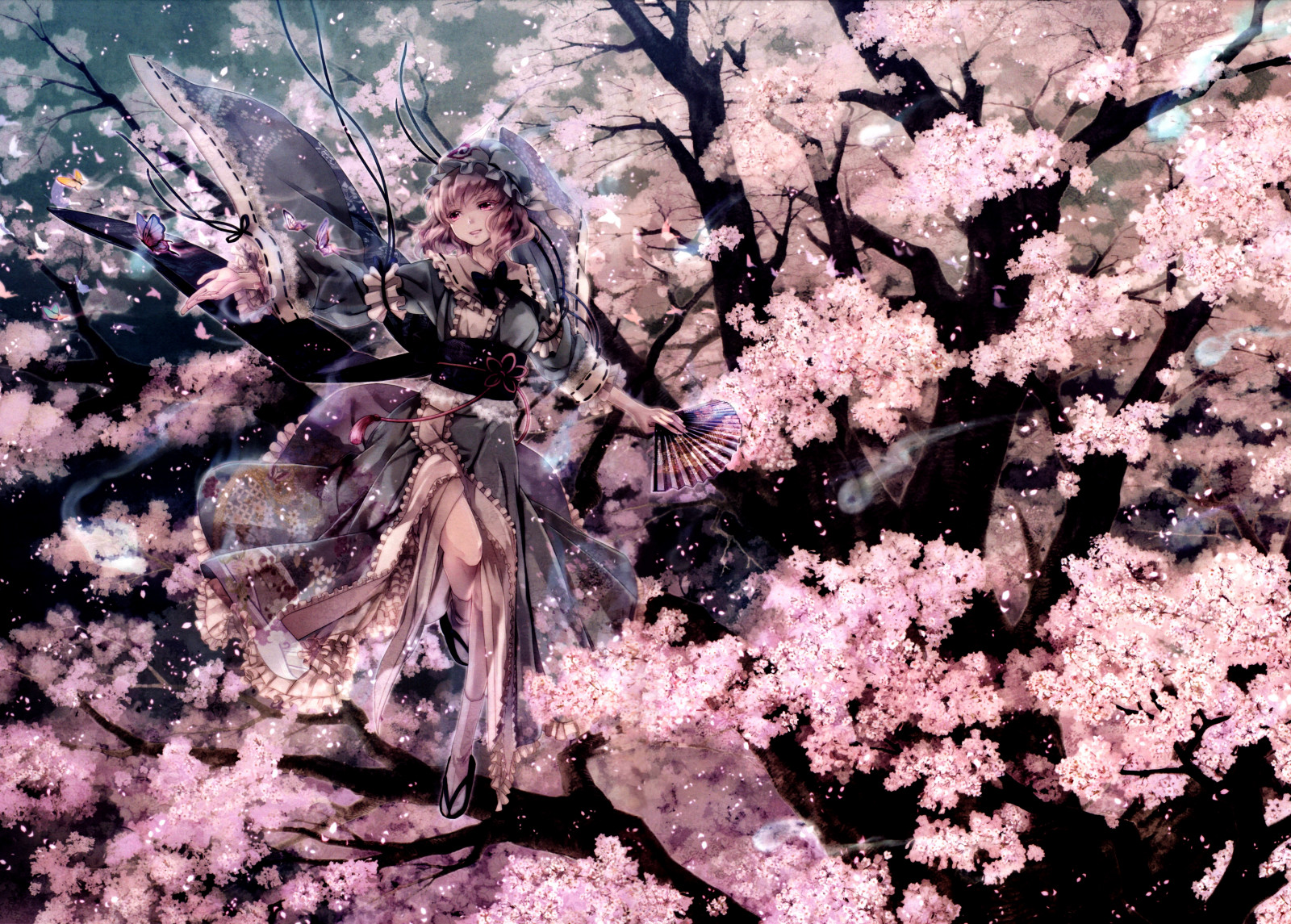 Hintergrundbilder : Anime Mädchen, Touhou, Ast, Kirschblüte, blühen ...