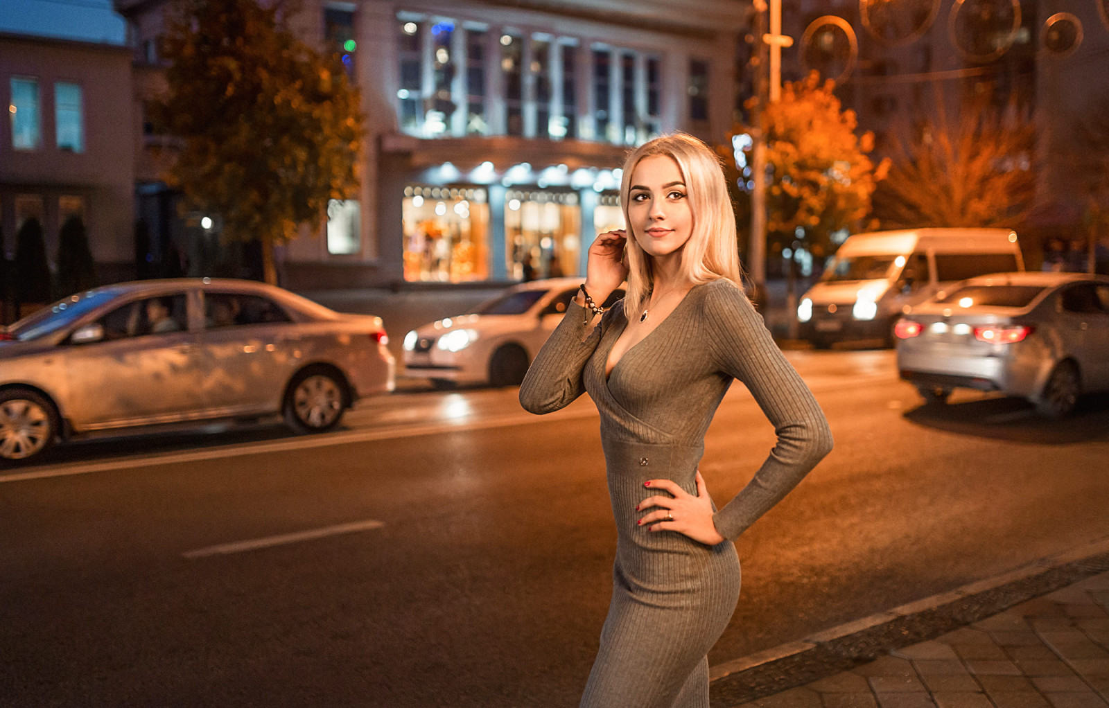 Wallpaper Portrait Tight Dress Blonde Women Outdoors Necklace
