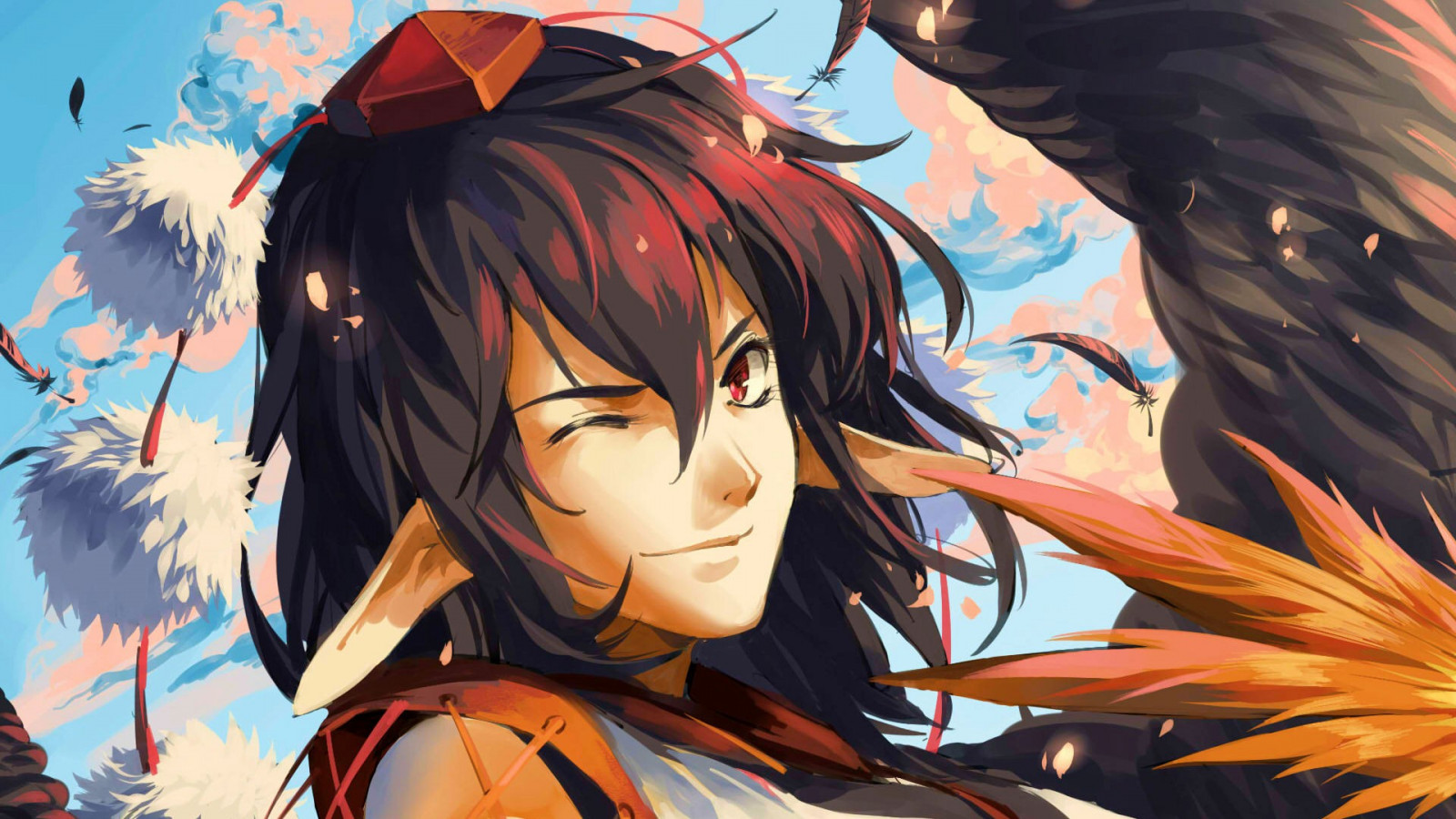 Wallpaper : face, illustration, anime, artwork, Touhou, Shameimaru Aya ...