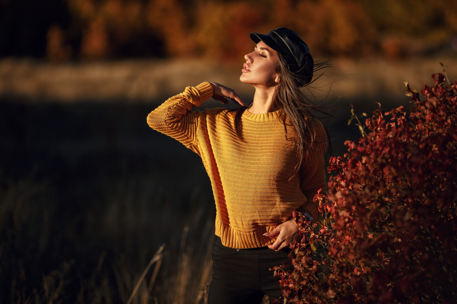 배경 화면 : Sergey Sorokin, 여자들, 모델, 갈색 머리의, 초상화, 옥외, 수풀, 보케, 피사계 심도, 윤곽 ...