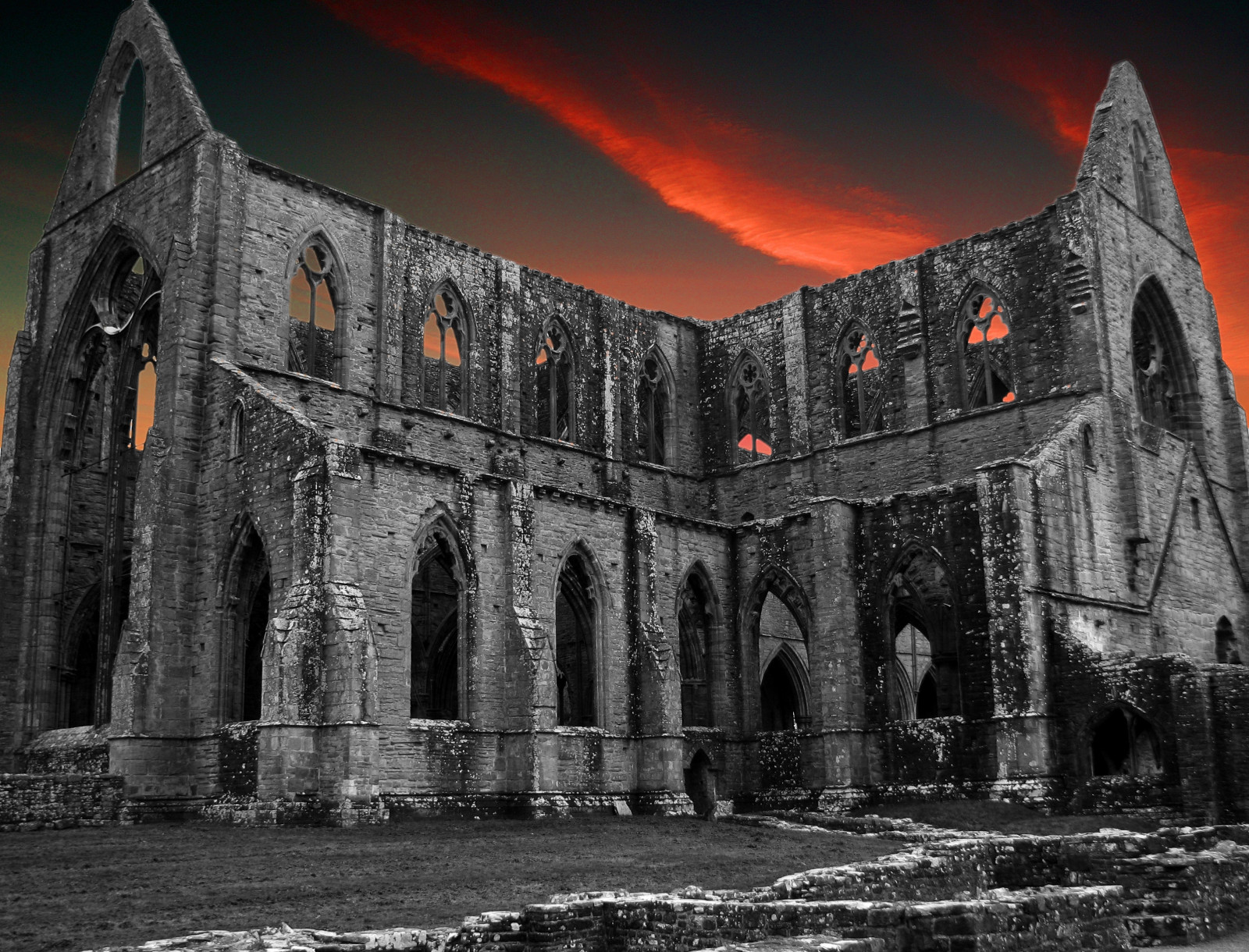 Sfondi : tramonto, castello, castelli, Chiesa, Abbazia, Galles del Sud ...