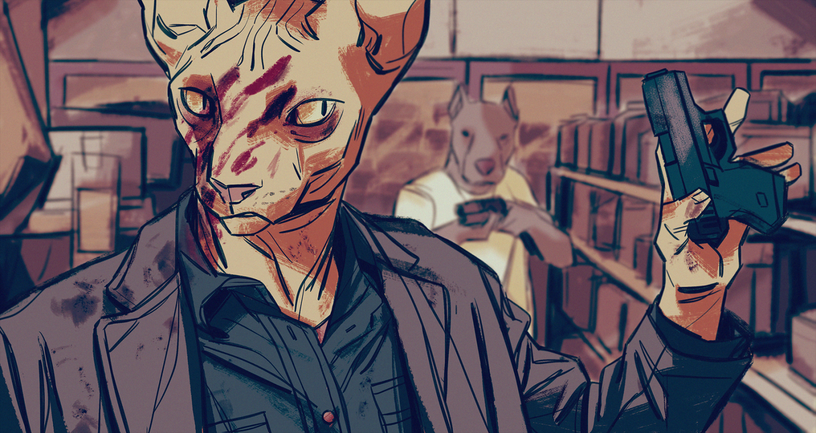 Baggrunde : tegning, illustration, kat, hund, blod, Anthro, tegneserier ...