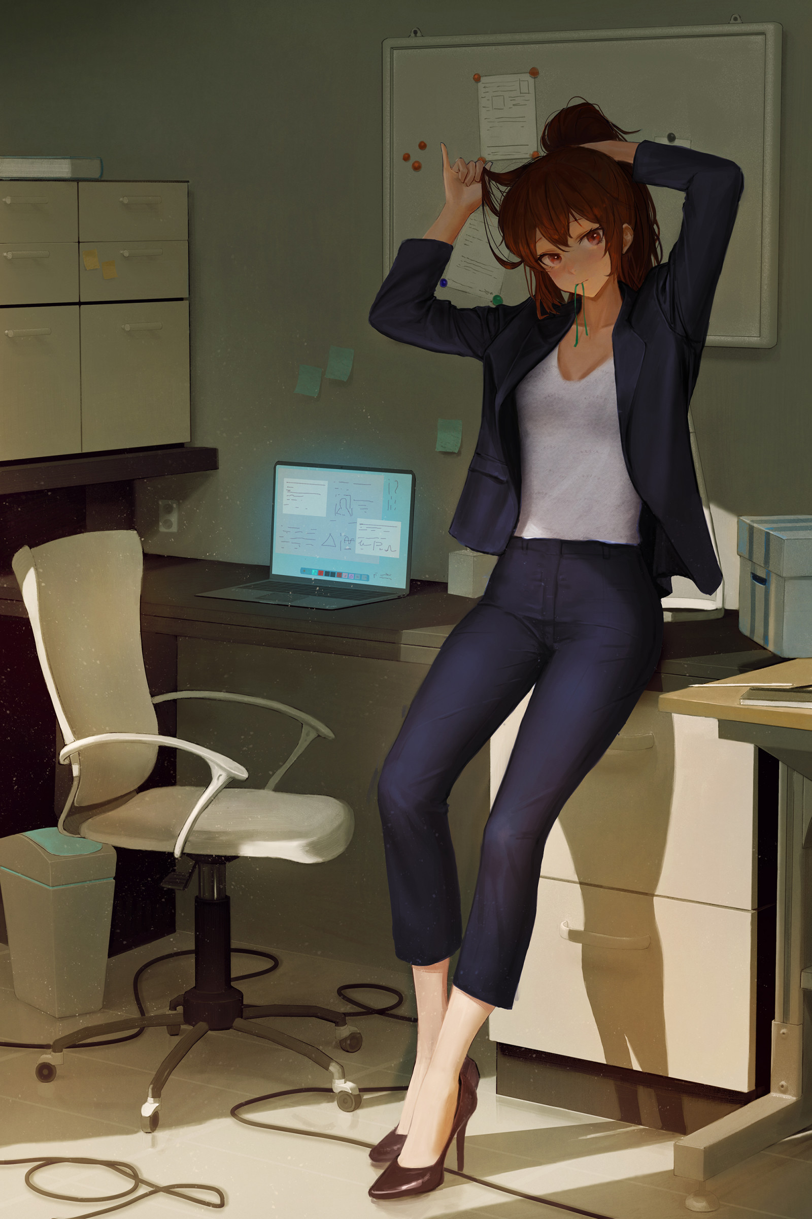 Wallpaper : gadis anime, vertikal, office girl, hak, kantor, laptop ...