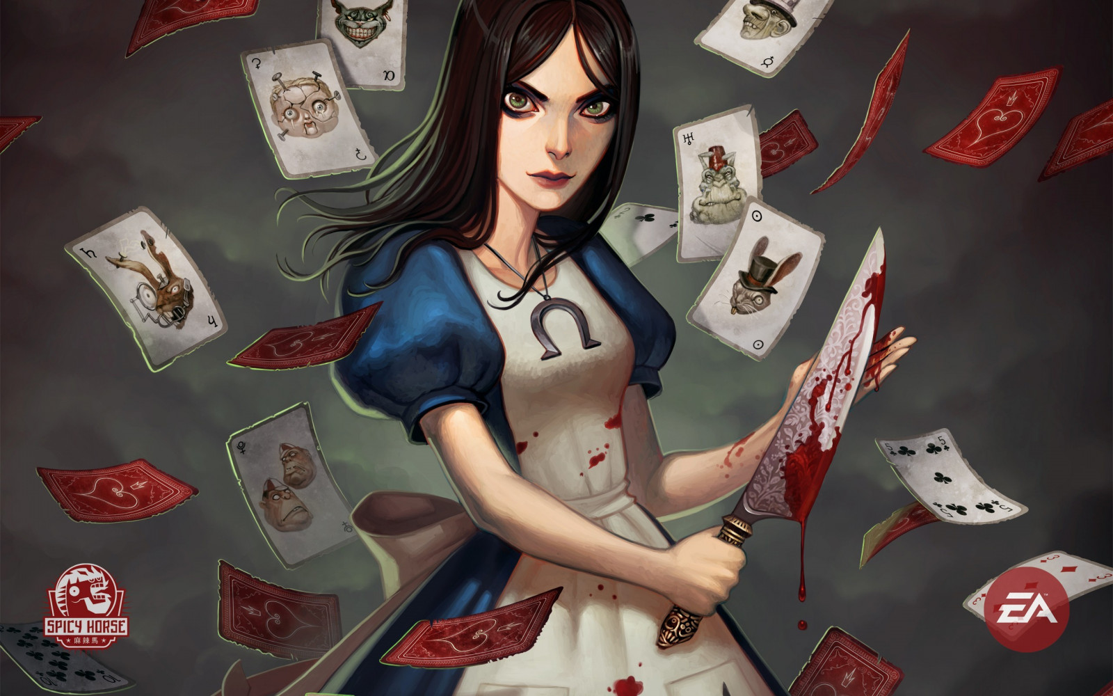 วอลเปเปอร์ : อะนิเมะ, สีแดง, การ์ตูน, American McGee's Alice, เกม, ภาพ ...