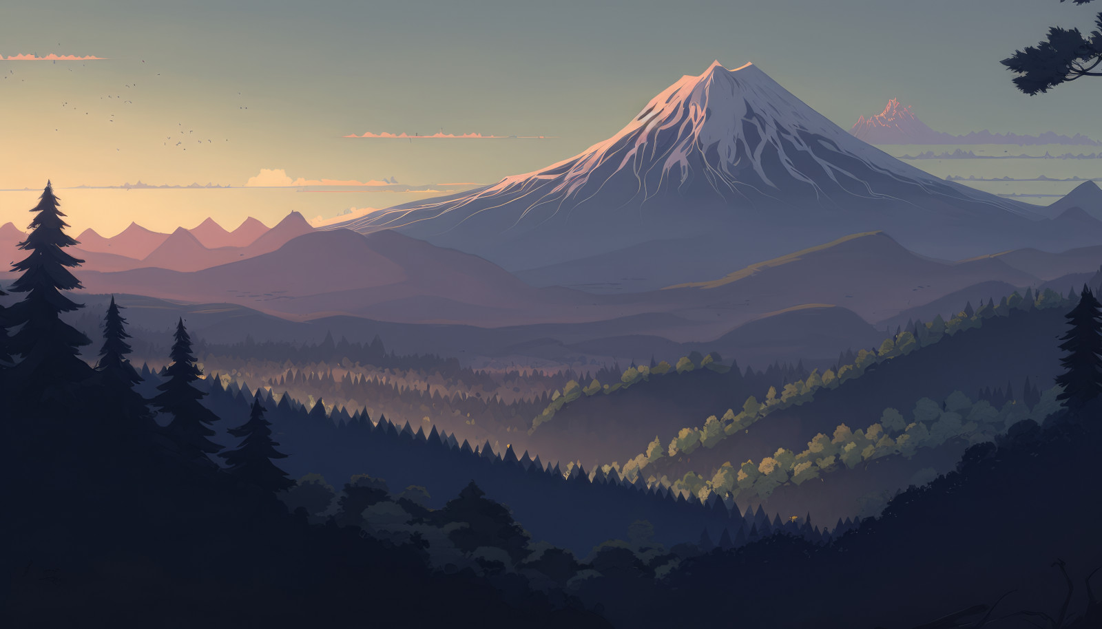 Wallpaper : ai art, illustration, mountains, forest 4579x2616 - alx ...