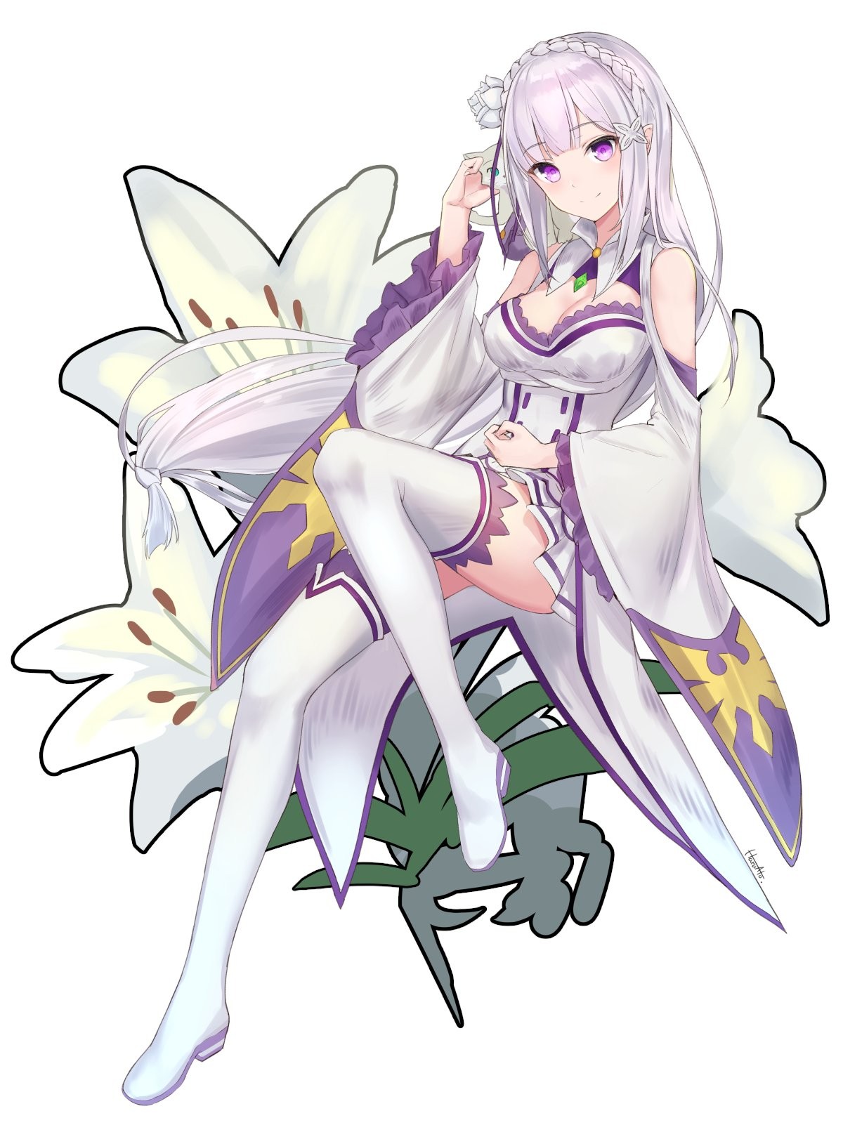 Wallpaper Drawing Illustration White Hair Anime Girls White Dress