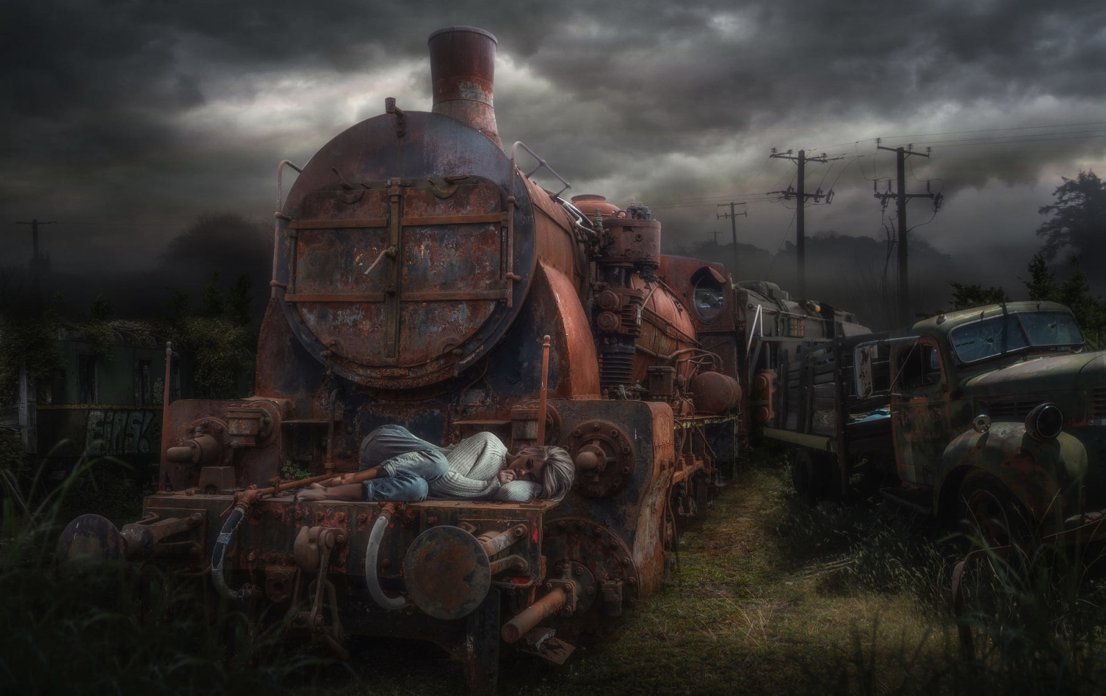 Wallpaper : women, model, train, vehicle, wreck, rust 2000x1261 ...