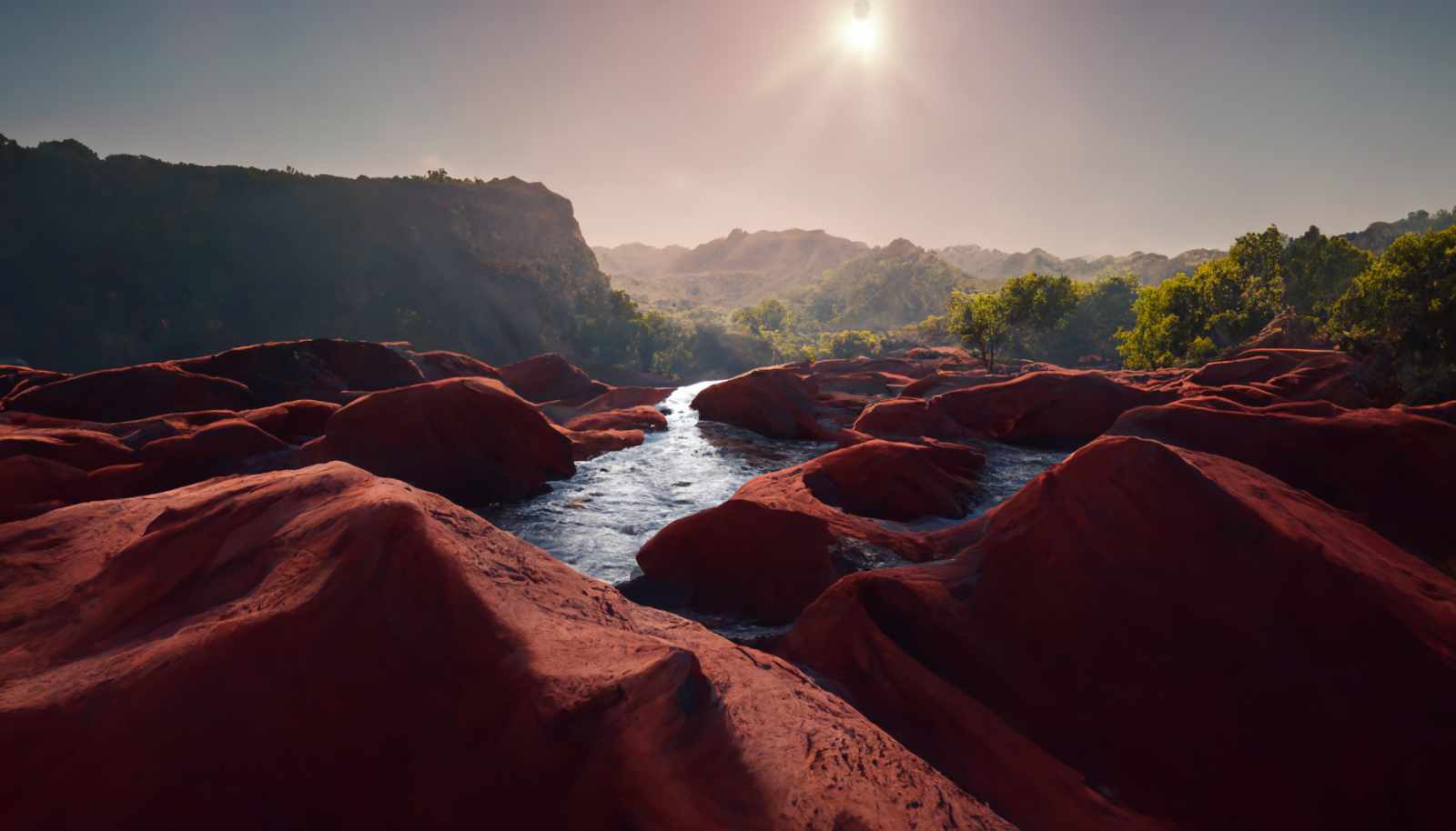 Wallpaper : red, canyon, trees, valley, landscape, render, artwork, ai ...