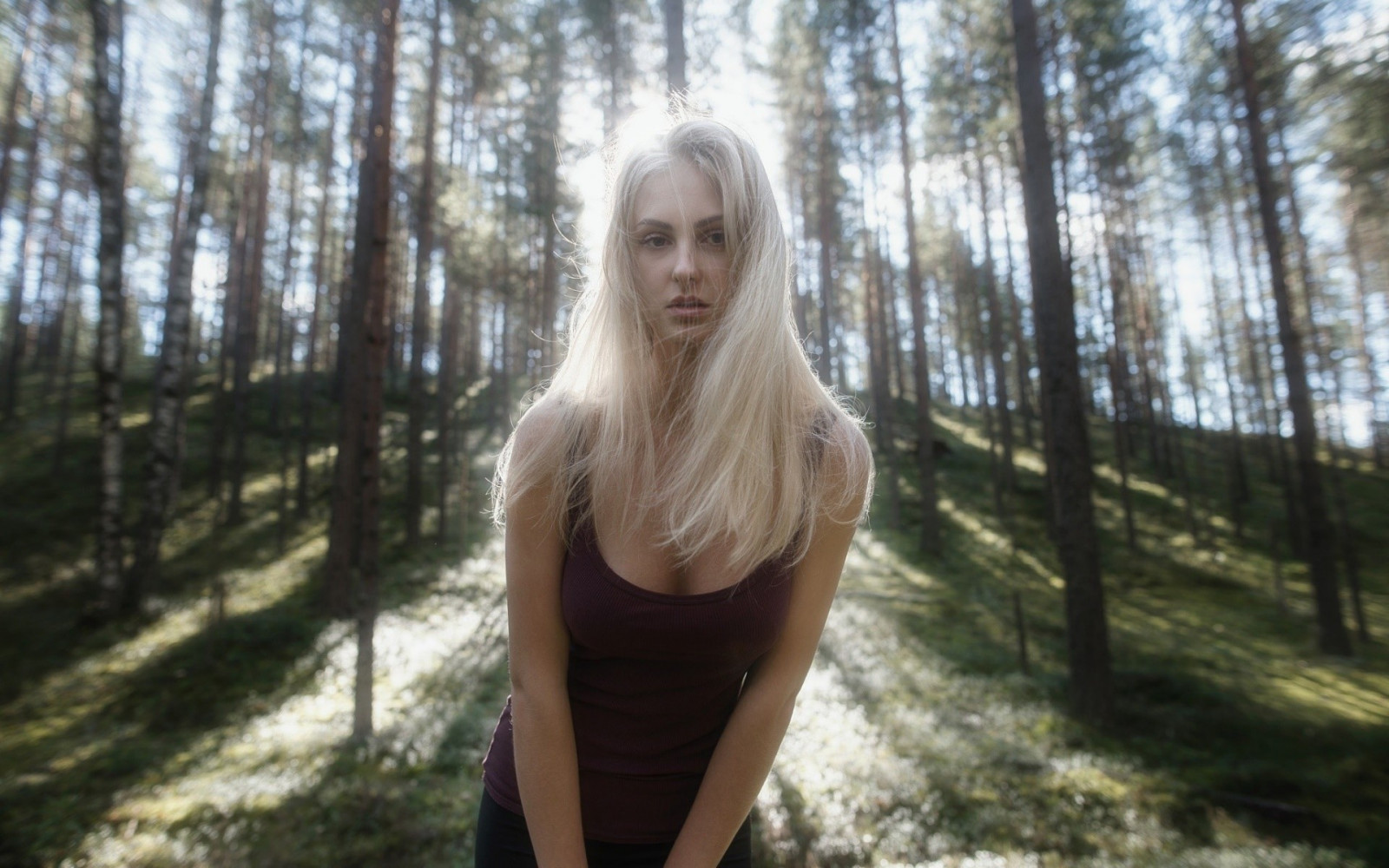 Wallpaper Sunlight Trees Forest Women Outdoors Blonde Long Hair