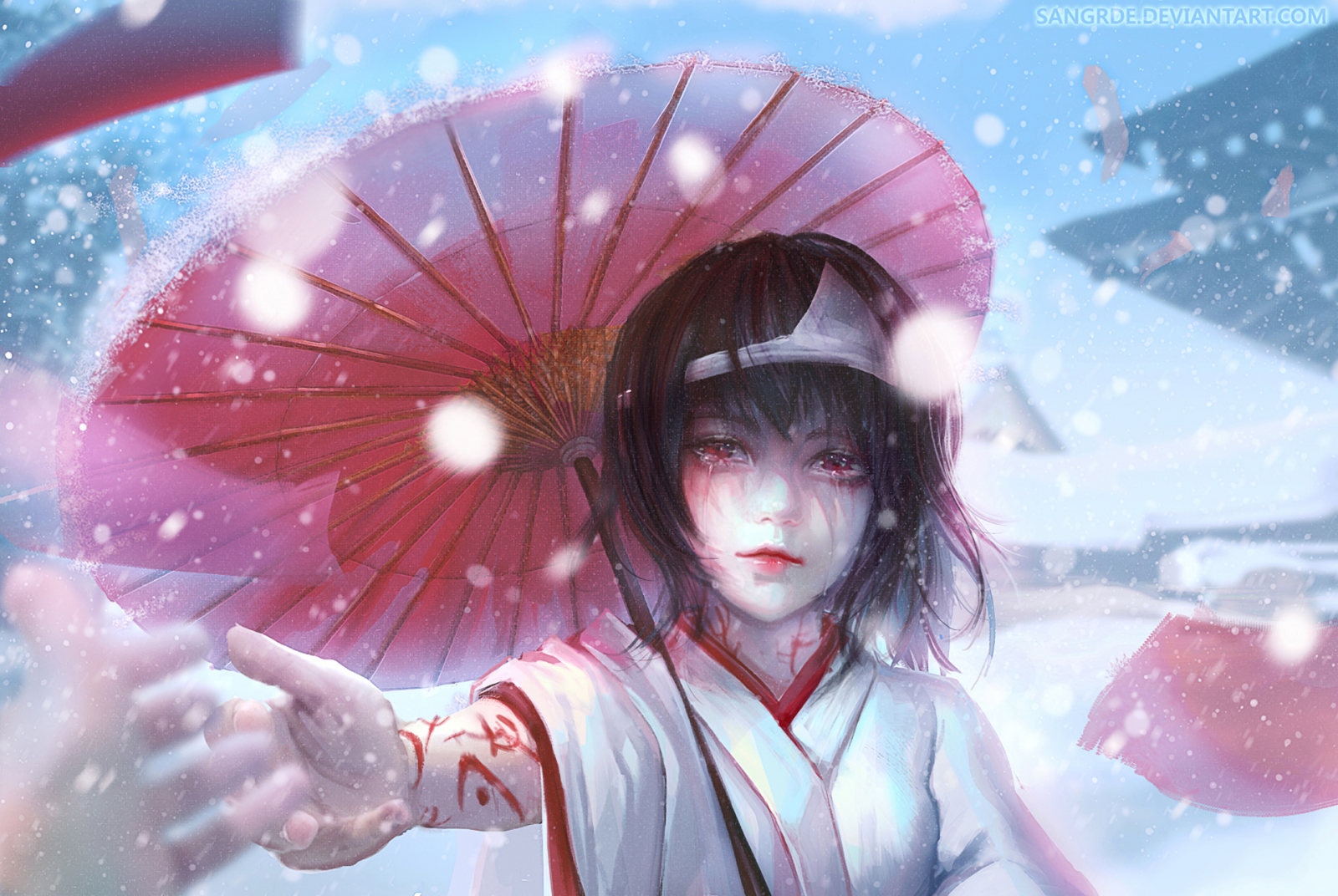 배경 화면 : 애니메이션 소녀들, Nora Noragami, 우산, 소유, 눈, 겨울, DeviantArt, WLOP ...