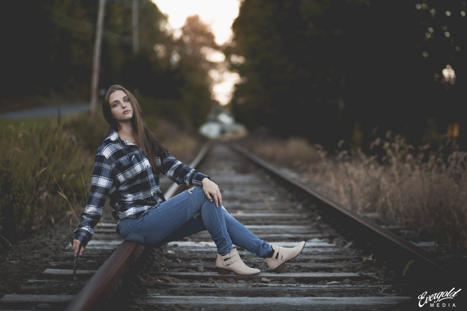 Wallpaper Model Torn Jeans Booties Railway Sitting Looking At