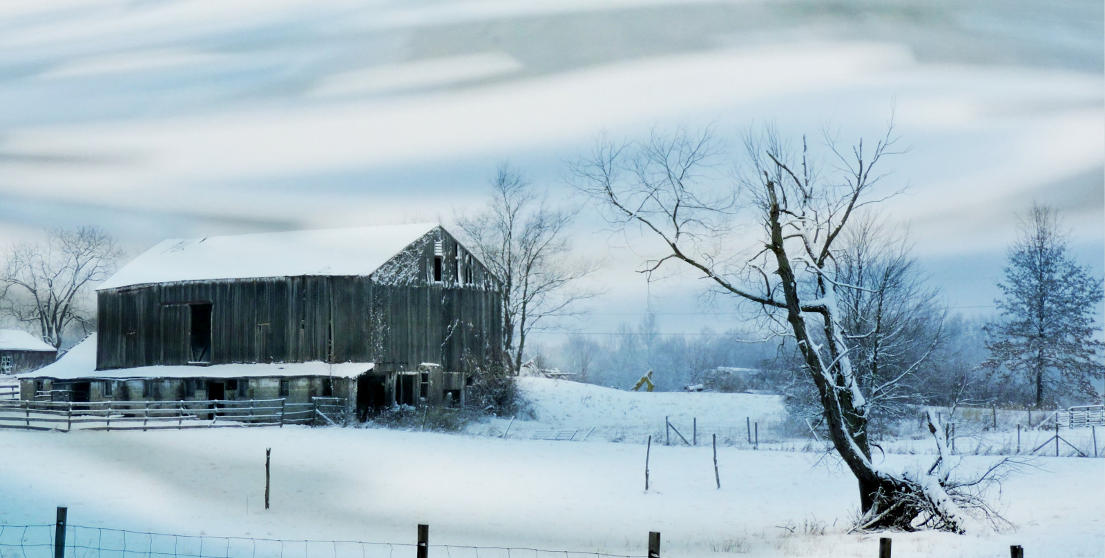 Wallpaper : trees, snow, ice, farm, barn, fence, Freezing, rural, Ohio ...