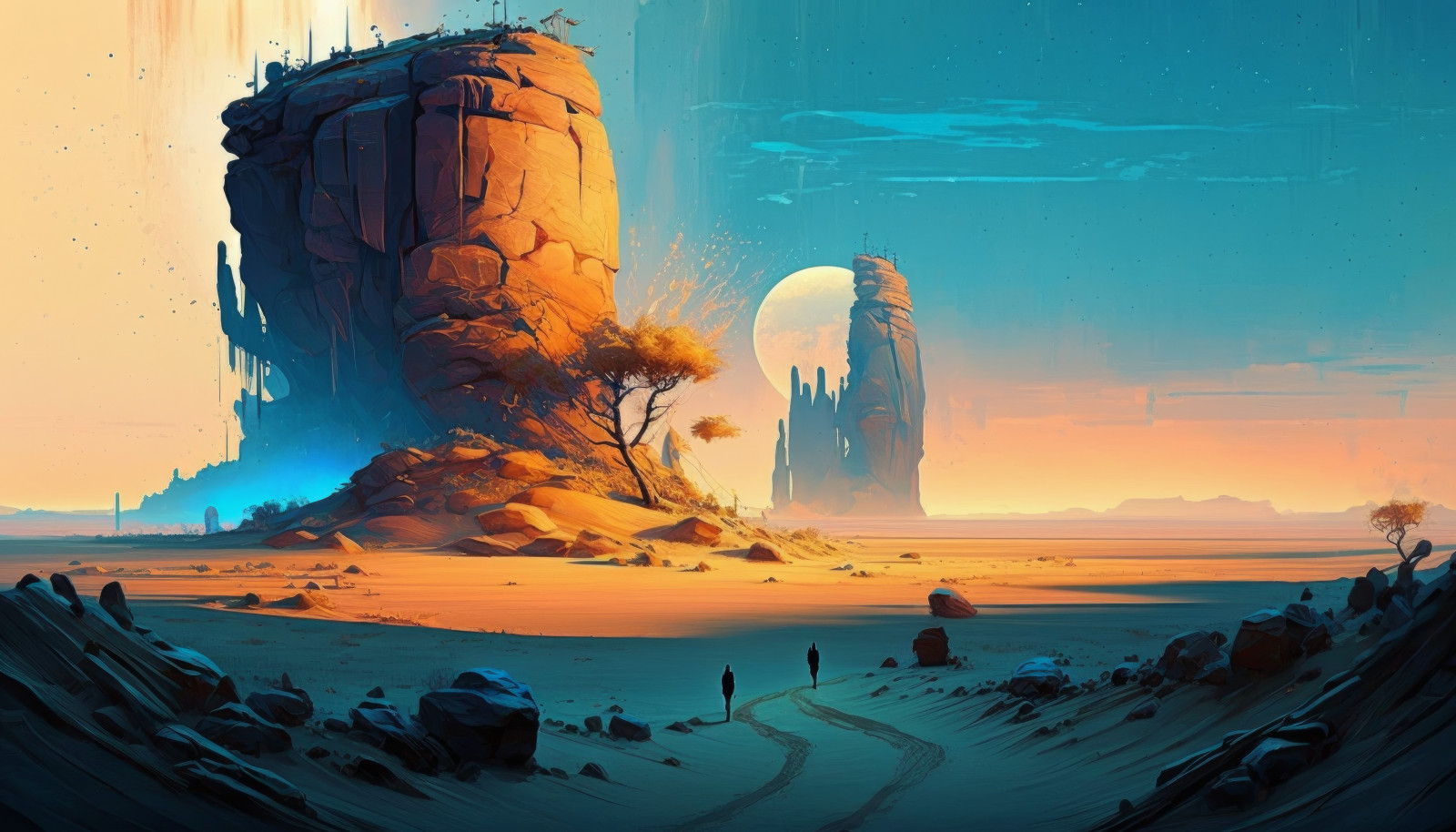 Masaüstü : ai art, renkli, Illüstrasyon, Ay, gezegen, çöl 4579x2616 ...