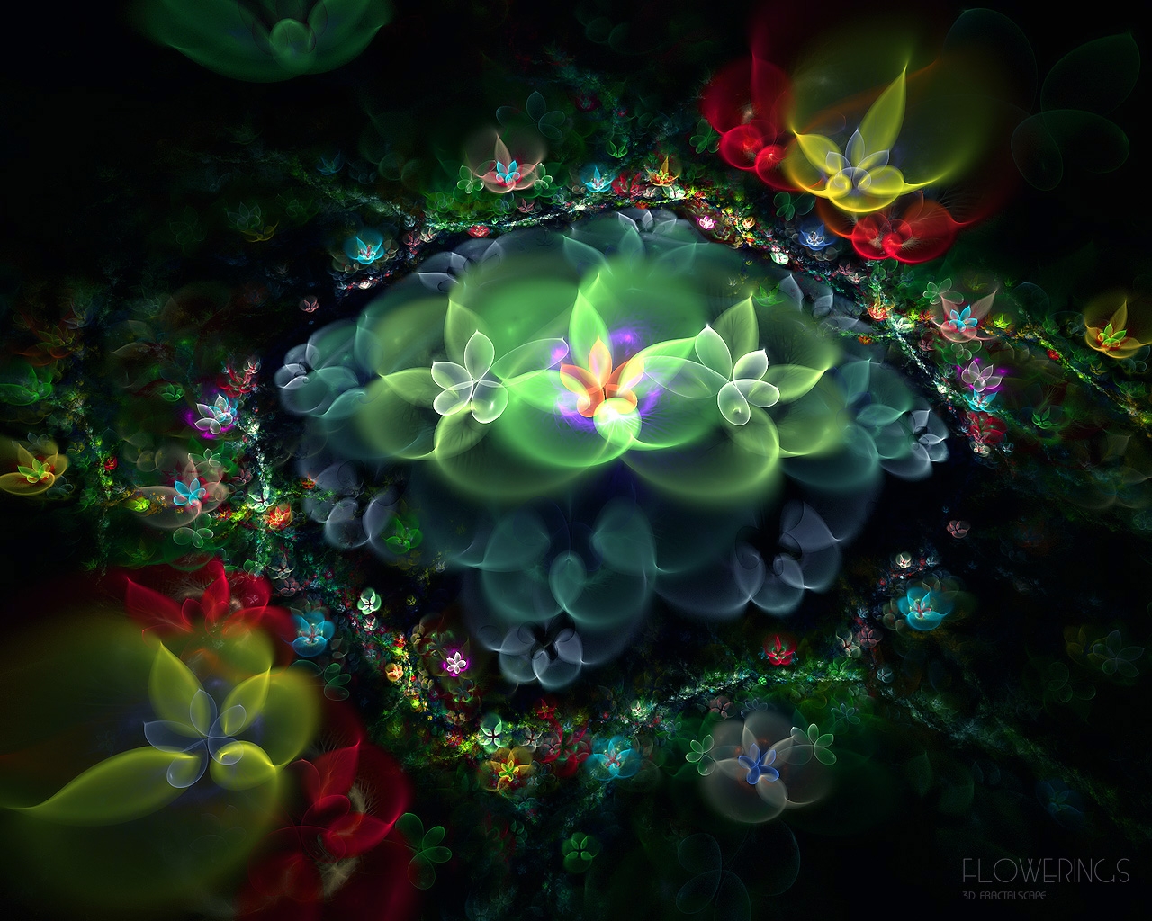 Fond Décran Vert Fractale Cercle Brillant Lumière Fleur Flore