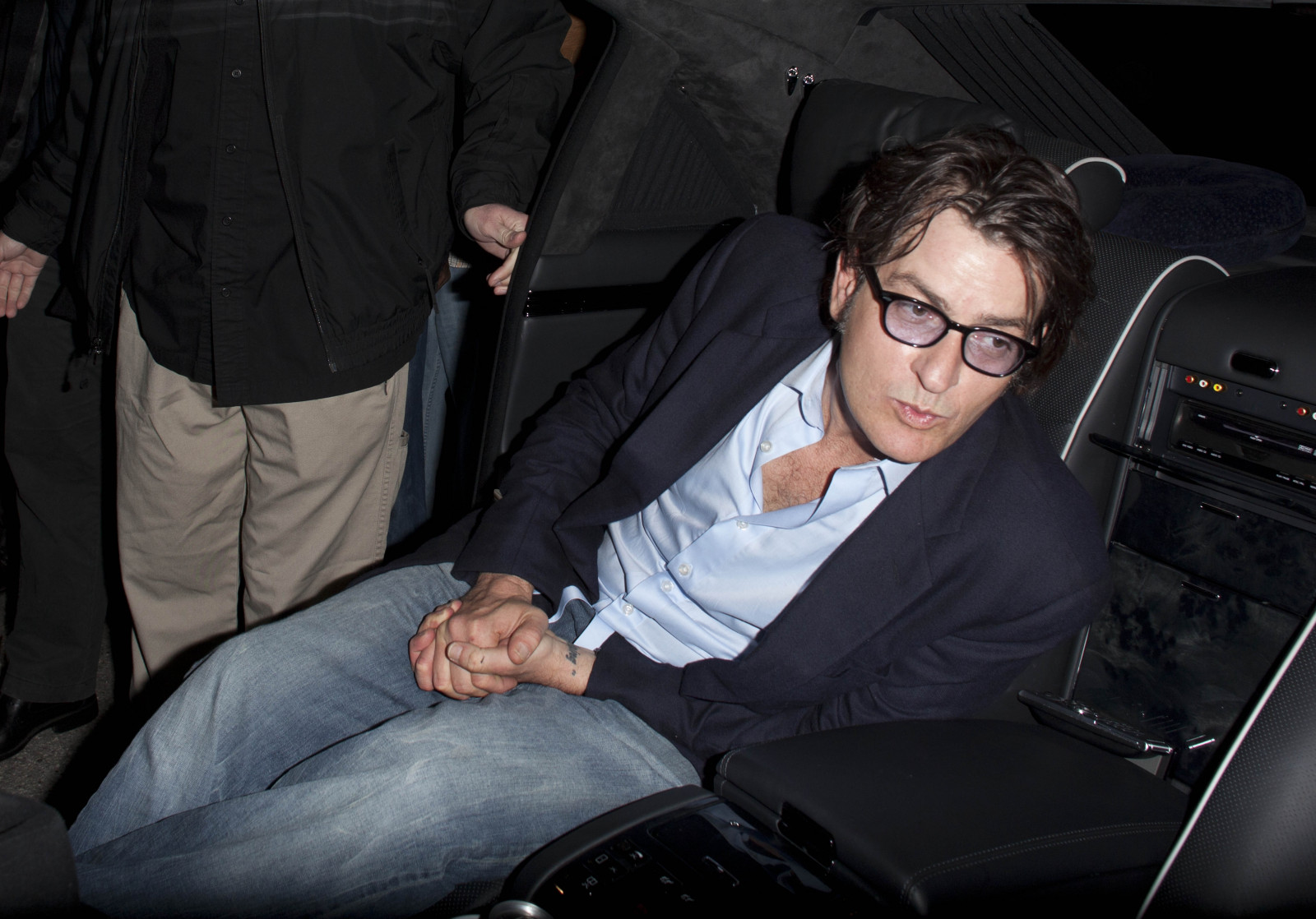 Wallpaper : brunette, glasses, sitting, vehicle, jacket, Charlie Sheen ...