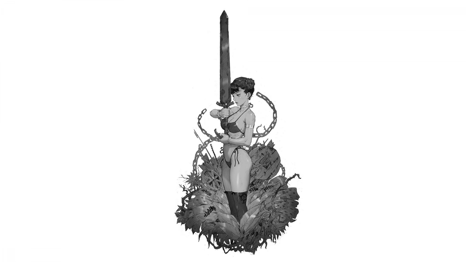 Bakrunner : sverd, enkel bakgrunn, anime jenter, kjeder, bikini, rose ...