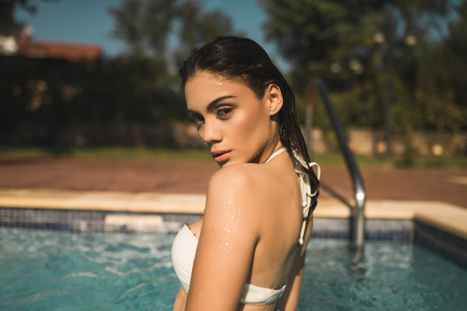 Wallpaper Swimming Pool Portrait Swimwear Depth Of Field Wet Hair