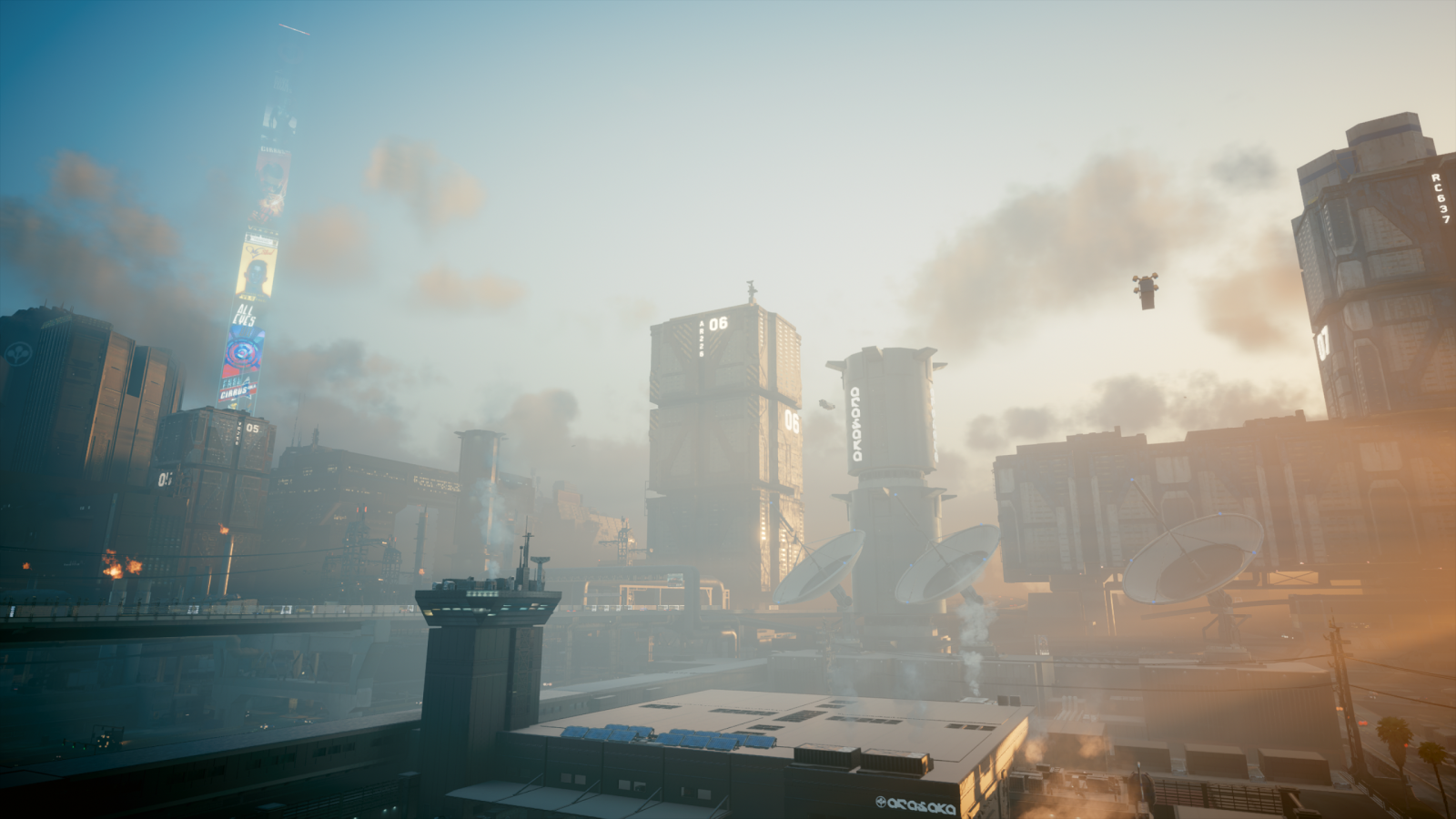 Tapety : Cyberpunk 2077, panoráma města, futuristický, futuristické město, sluneční paprsky ...