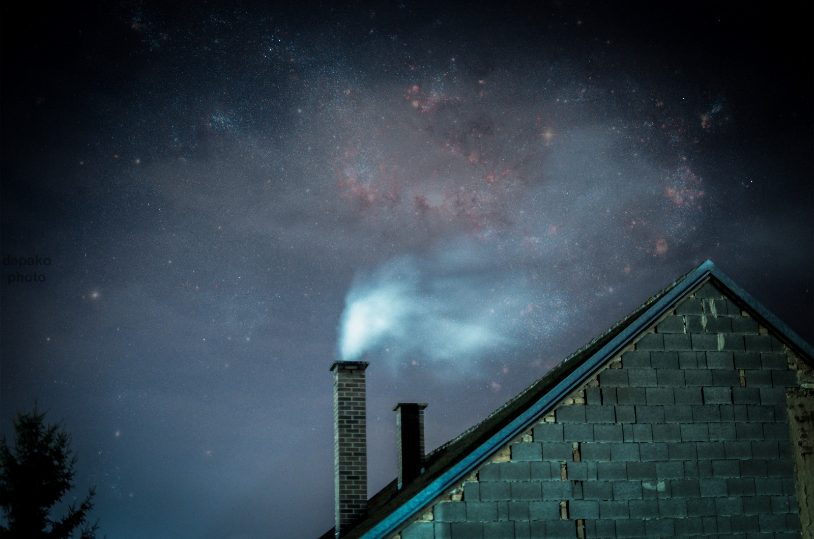 Wallpaper : roof, night, Photoshop, stars, long, exposure, time, smoke ...