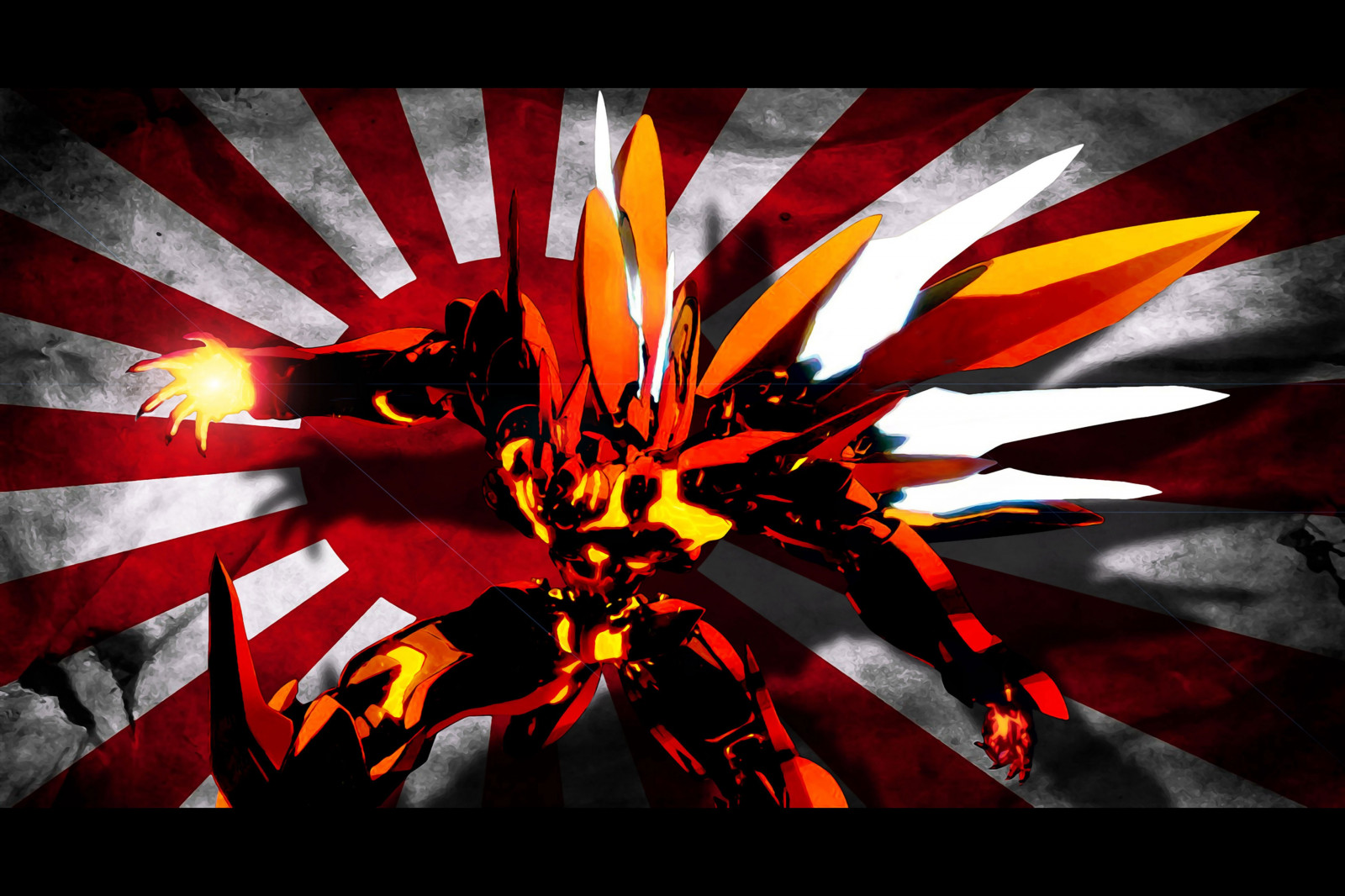 Wallpaper : digital art, anime, symmetry, flag, mech, flame, screenshot ...