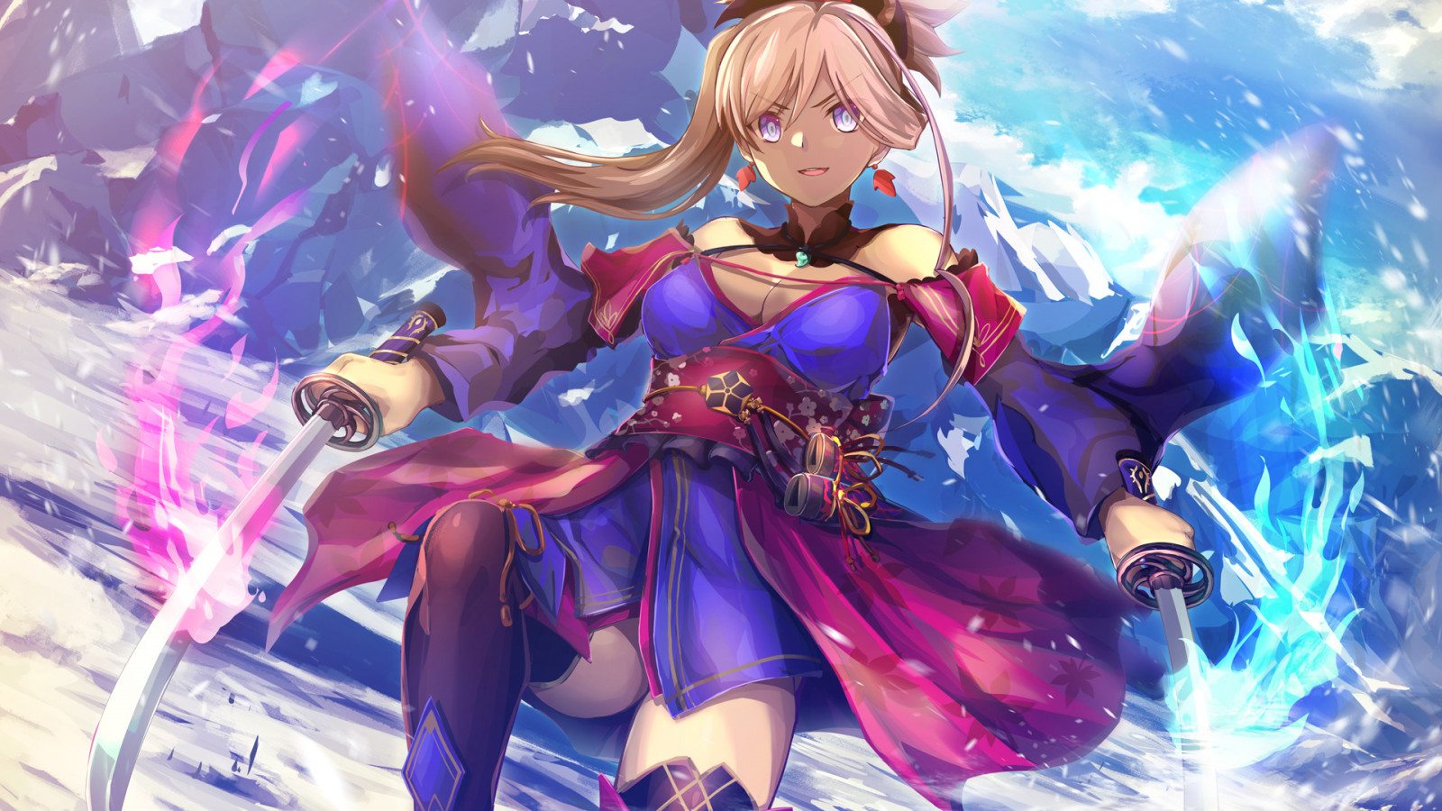 Wallpaper Cleavage Boobs Japanese Clothes Sword Thighhighs Miyamoto Musashi Fate Grand