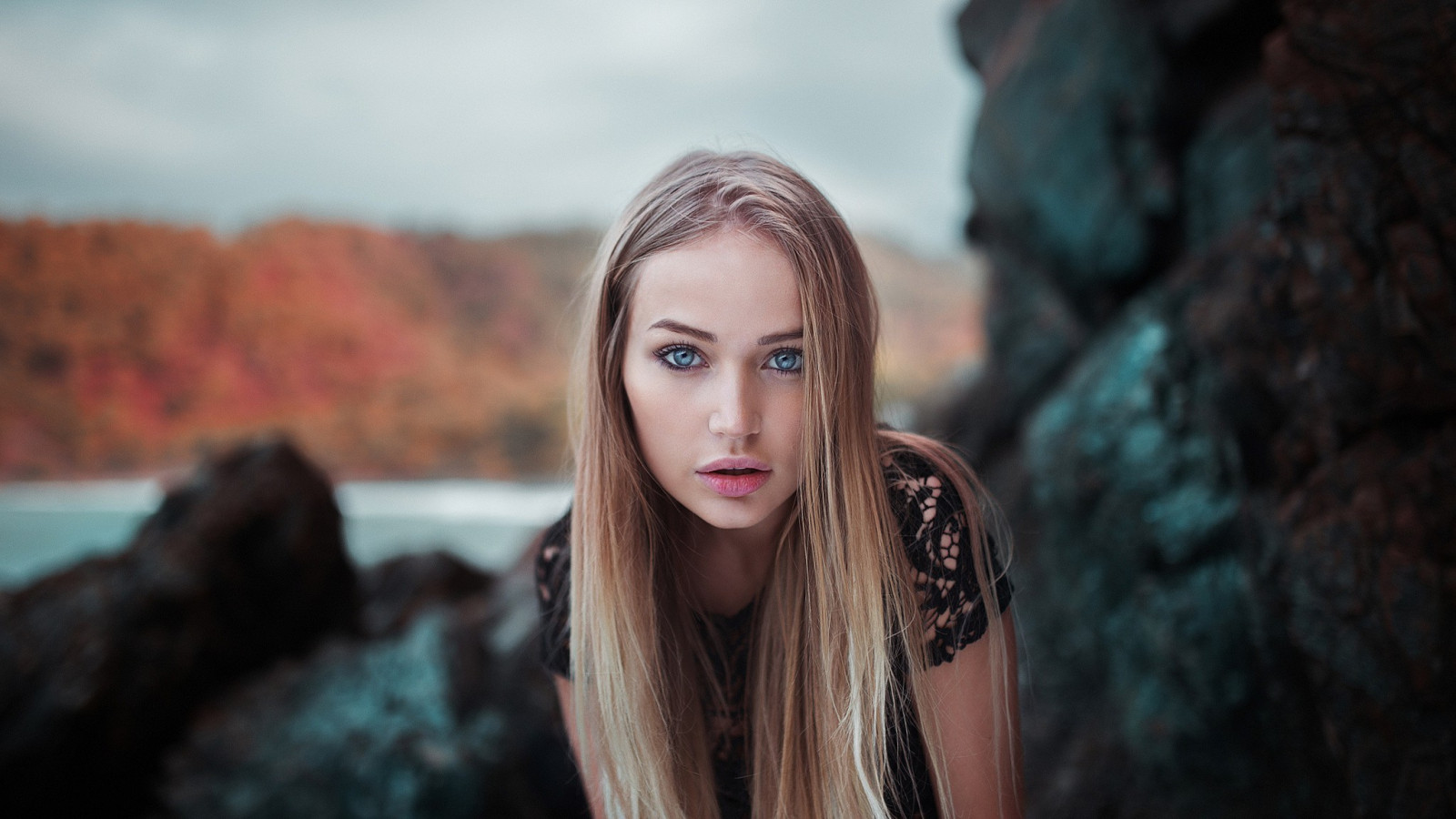 Wallpaper Face Women Blonde Depth Of Field Long Hair Nature