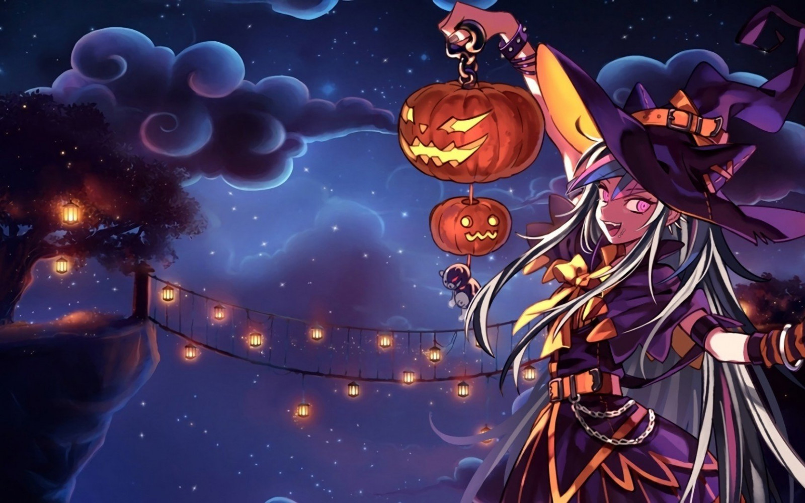 Wallpaper 1680x1050 Px Anime Art Before Bridge Candle Clouds Halloween Hand Hat