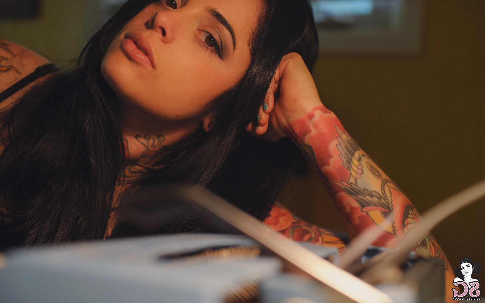 Wallpaper Model Portrait Glasses Tattoo Lips Suicide Girls