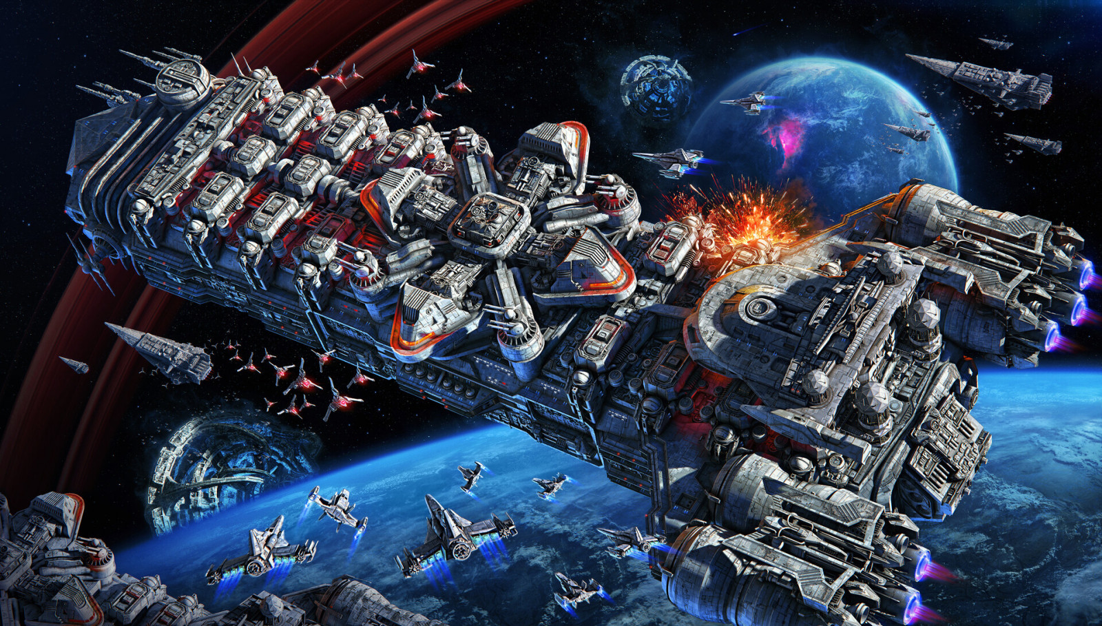 Wallpaper : space, battle, ArtStation, spaceship 1920x1091 - billfinger ...